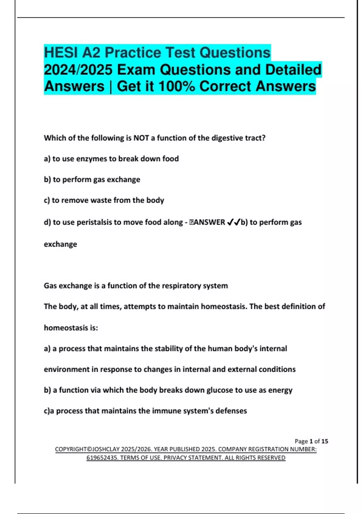 HESI A2 Practice Test Questions 2024/2025 Exam Questions and Detailed ...