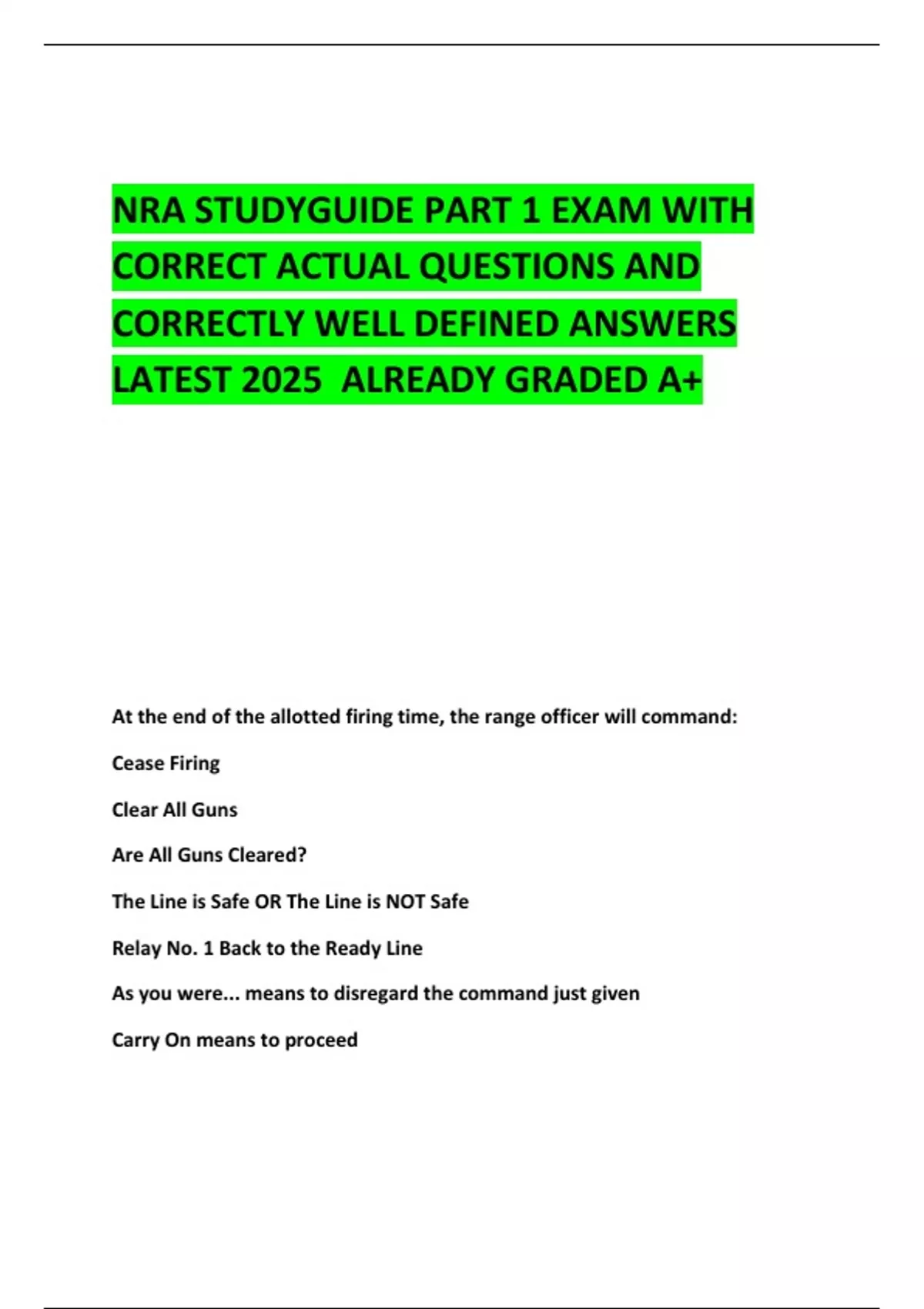 NRA STUDYGUIDE PART 1 EXAM WITH CORRECT ACTUAL QUESTIONS AND CORRECTLY ...