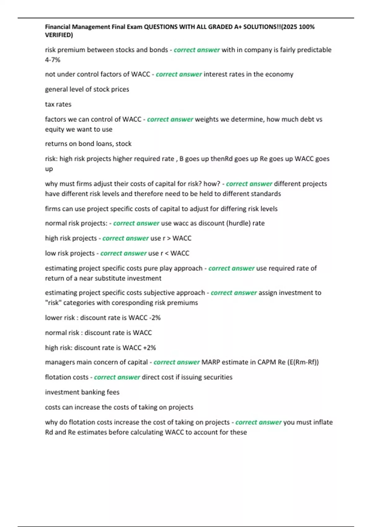 Financial Management Final Exam QUESTIONS WITH ALL GRADED A+ SOLUTIONS ...