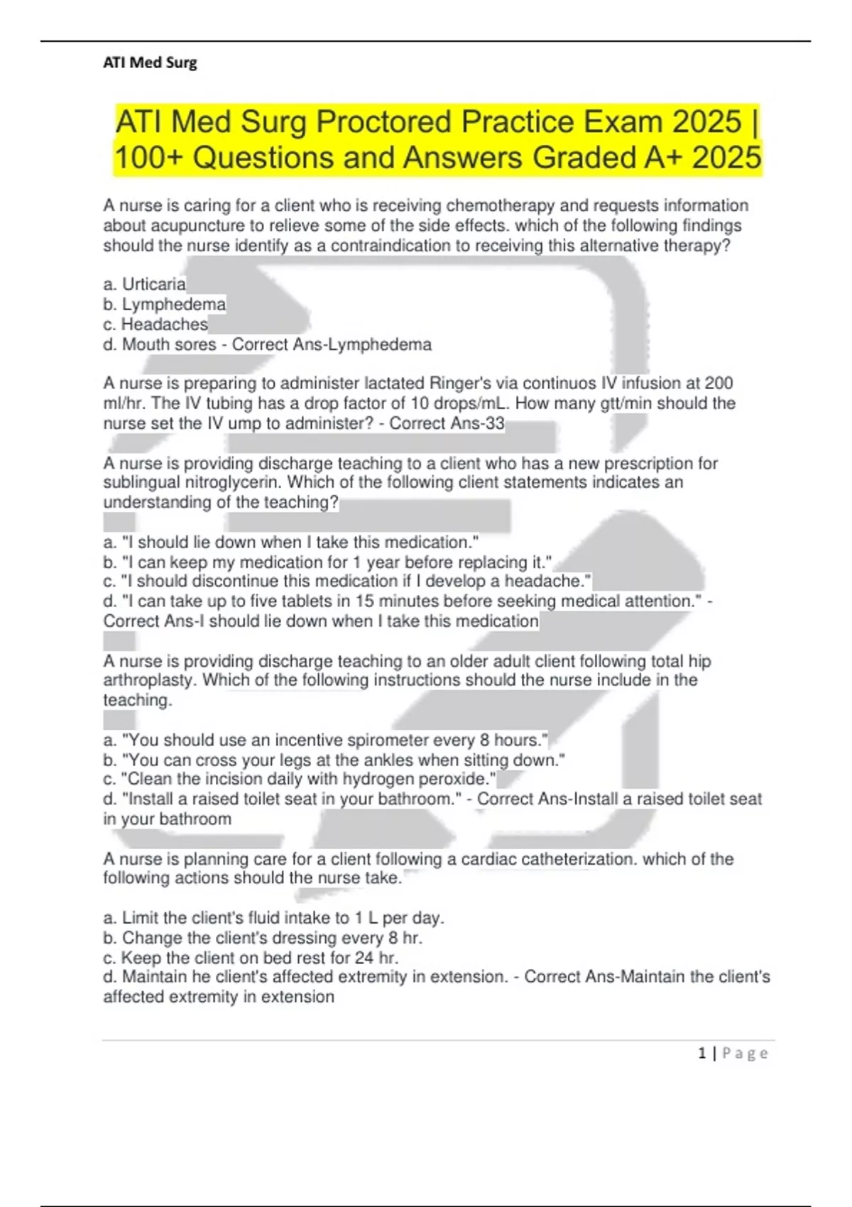 ATI Med Surg Proctored Practice Exam 2025 | 100+ Questions and Answers ...