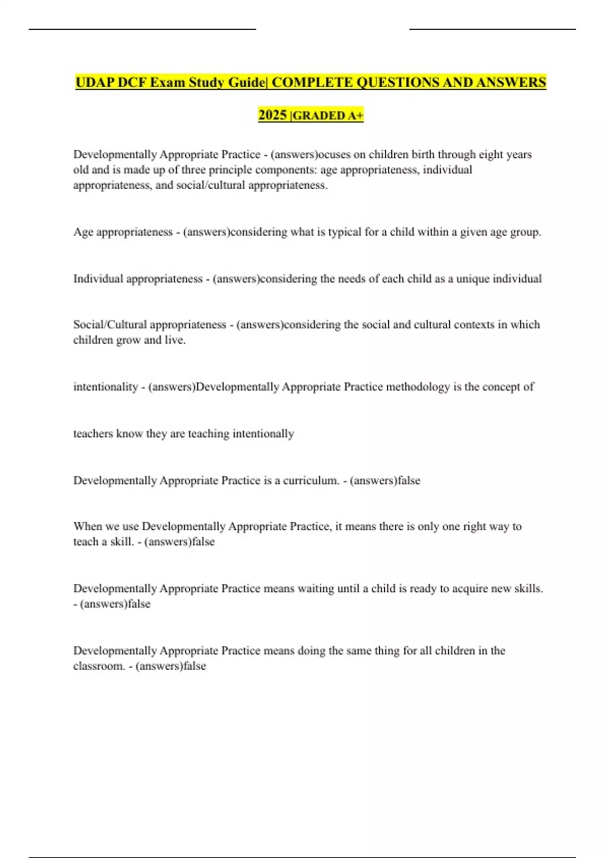 UDAP DCF Exam Study Guide| COMPLETE QUESTIONS AND ANSWERS 2025 |GRADED ...