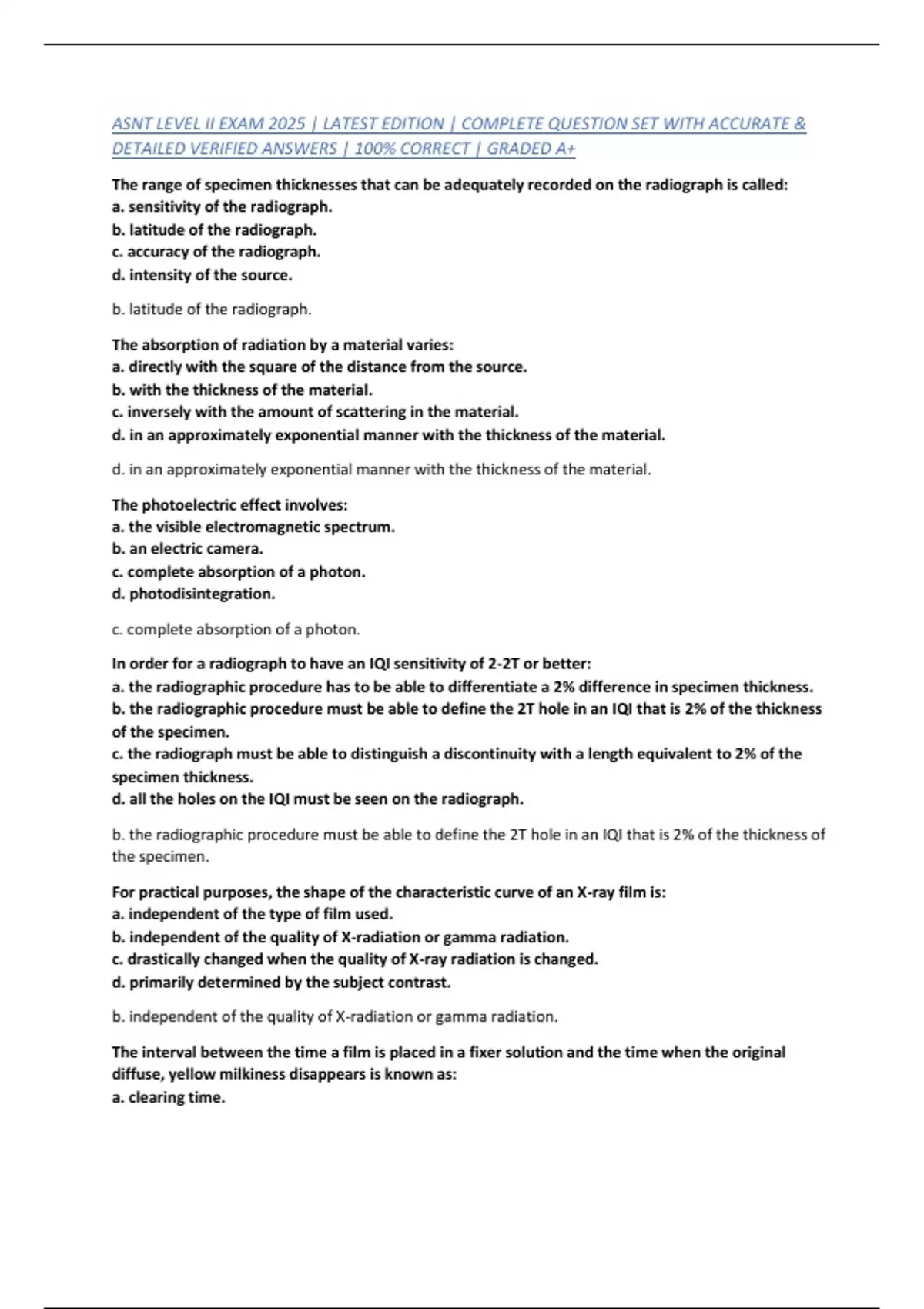 ASNT LEVEL II EXAM 2025 | LATEST EDITION | COMPLETE QUESTION SET WITH ...