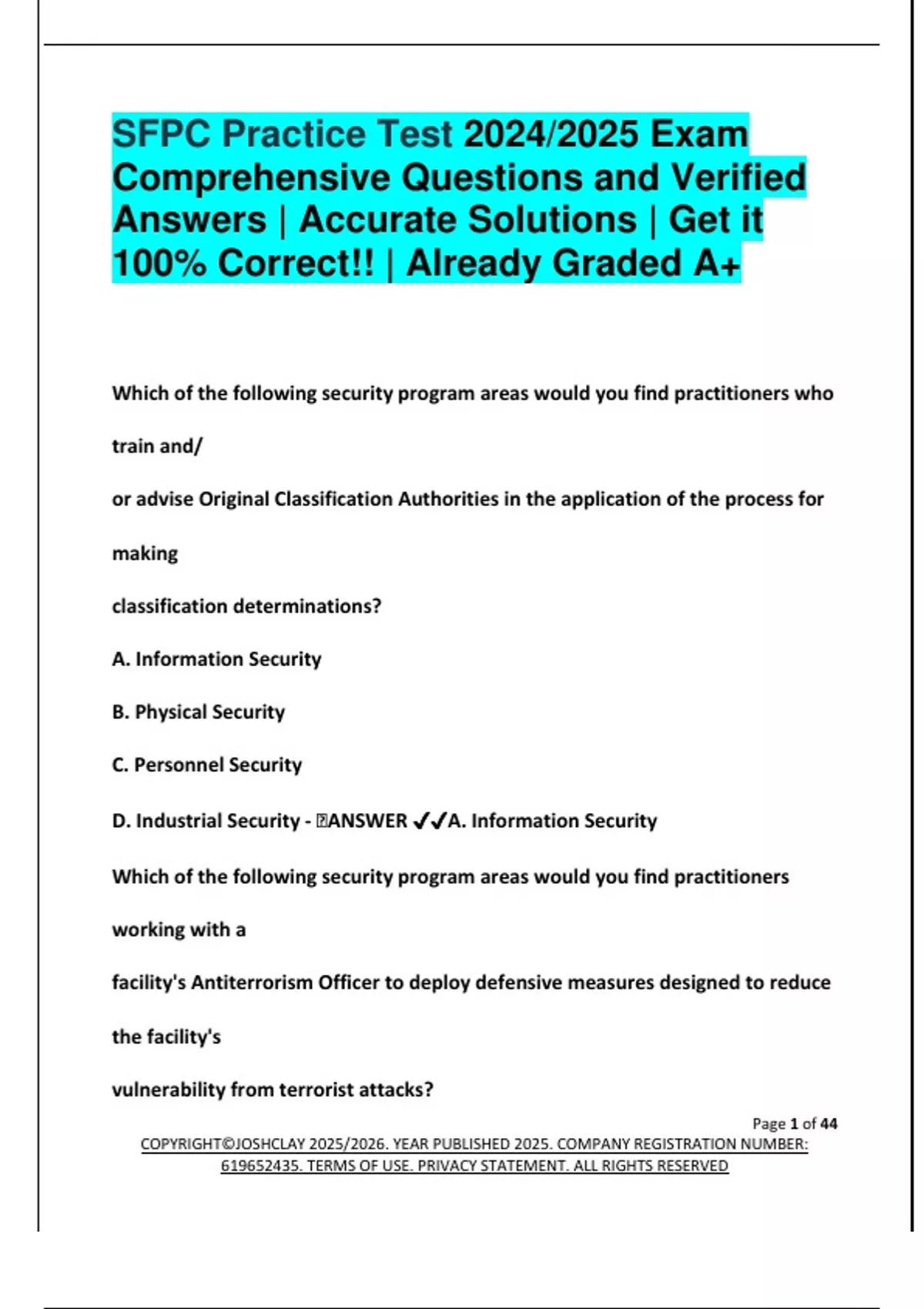 SFPC Practice Test 2024/2025 Exam Comprehensive Questions and Verified ...