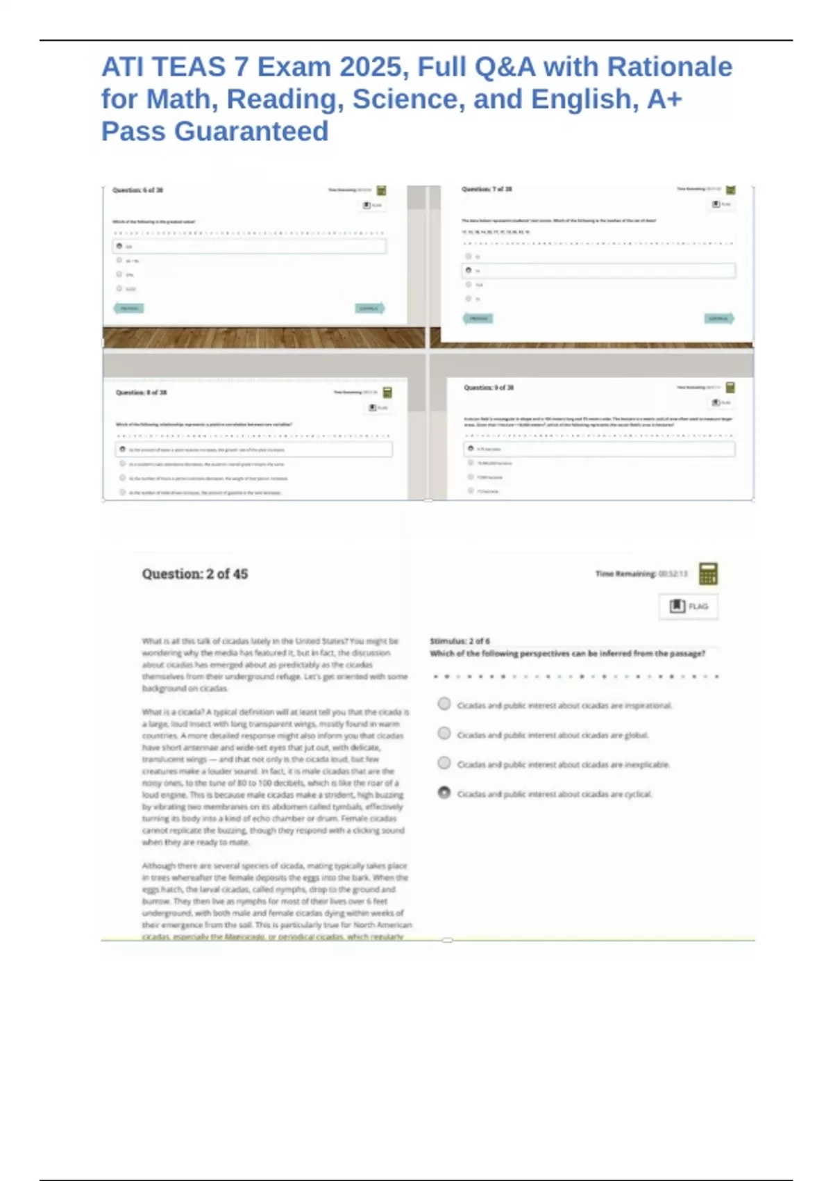 ATI TEAS 7 Exam 2025, Full Q&A with Rationale for Math, Reading ...