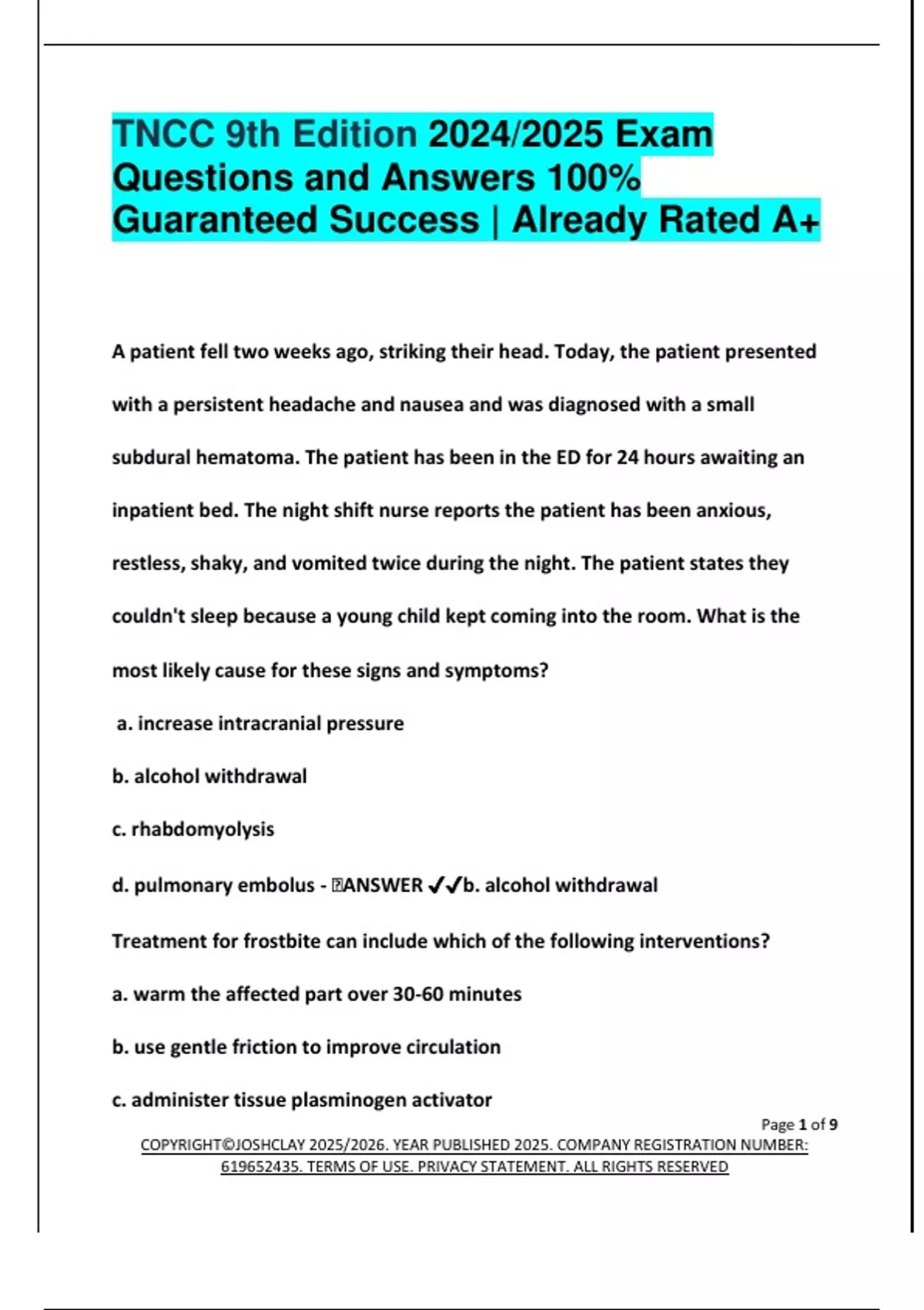 TNCC 9th Edition 2024/2025 Exam Questions and Answers 100% Guaranteed ...