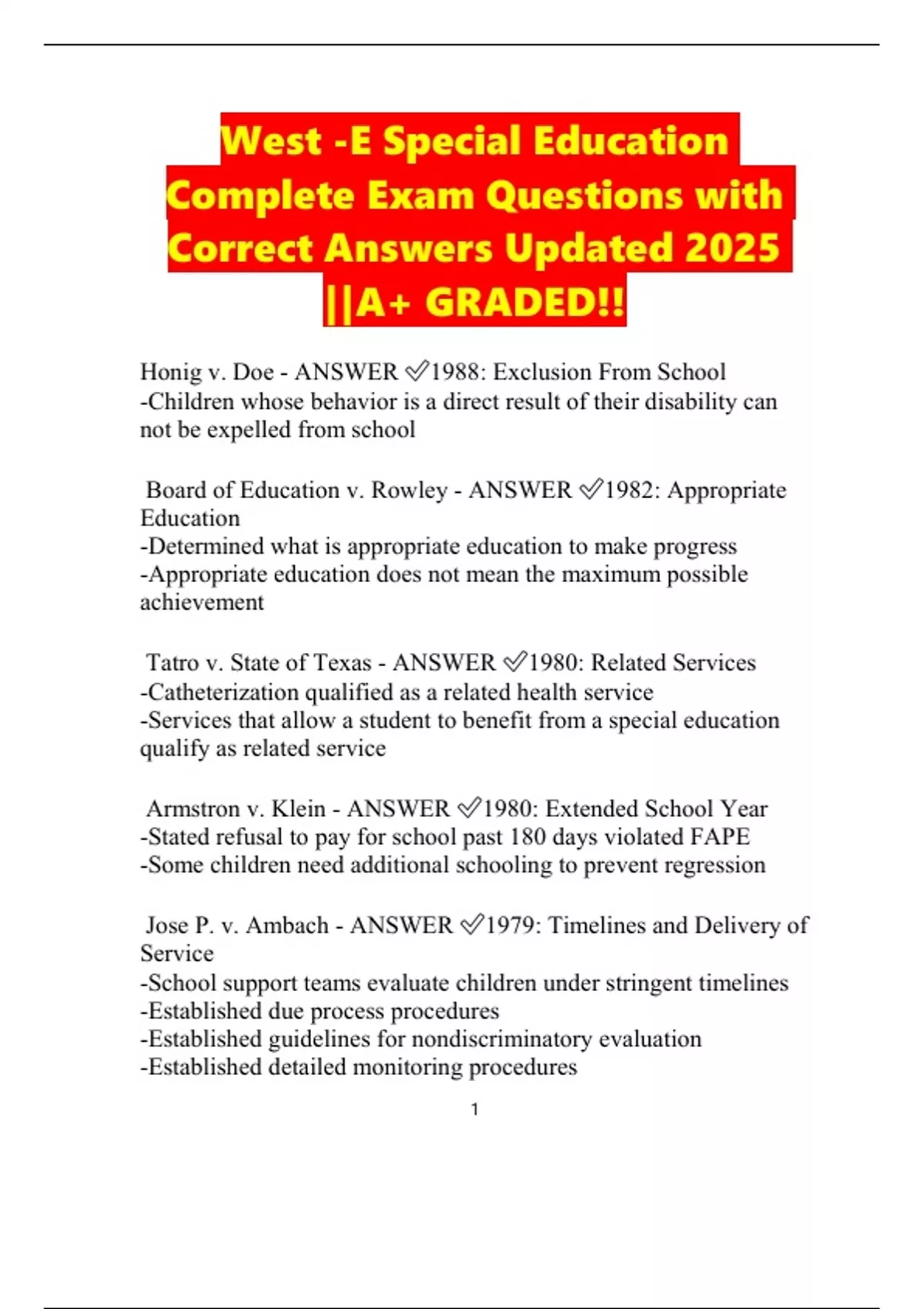 West -E Special Education Complete Exam Questions with Correct Answers ...