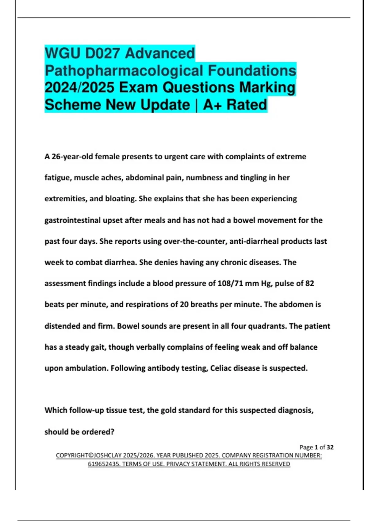 WGU D027 Advanced Pathopharmacological Foundations 2024/2025 Exam ...