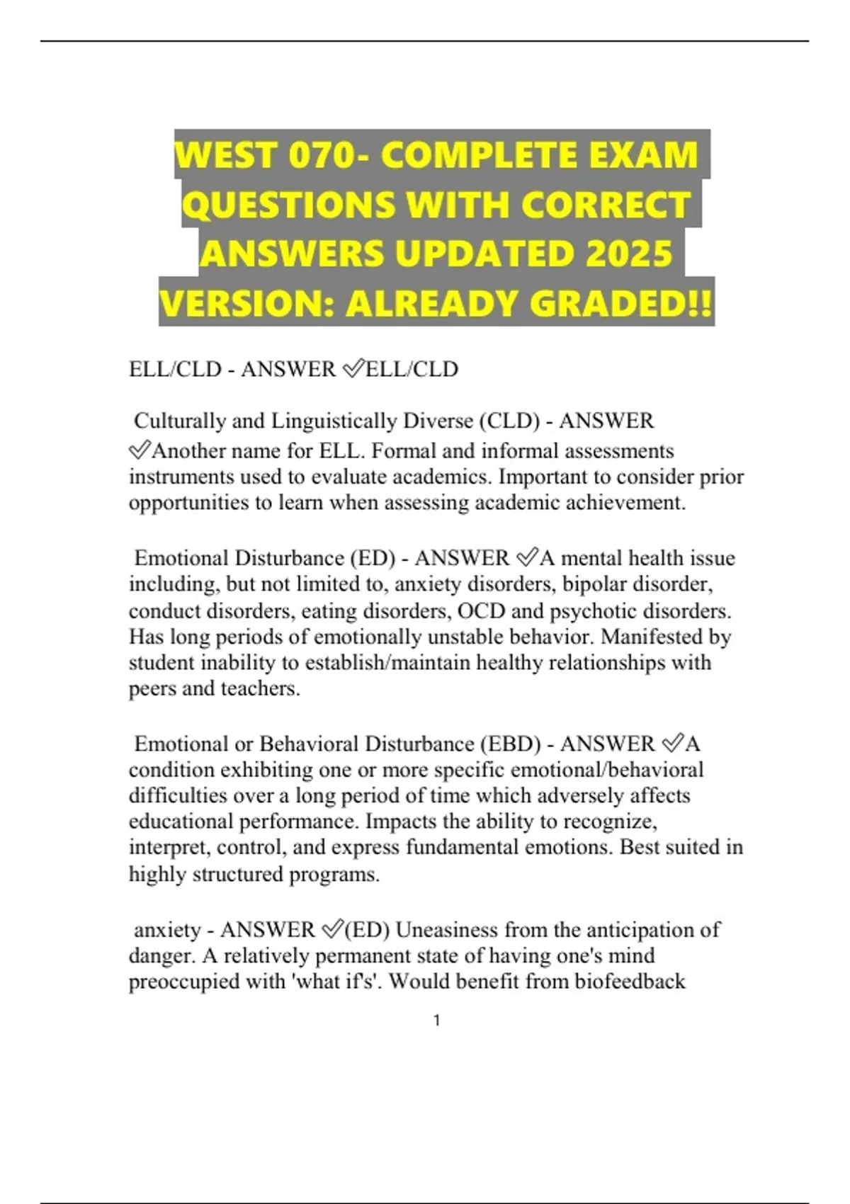 WEST 070- COMPLETE EXAM QUESTIONS WITH CORRECT ANSWERS UPDATED 2025 ...
