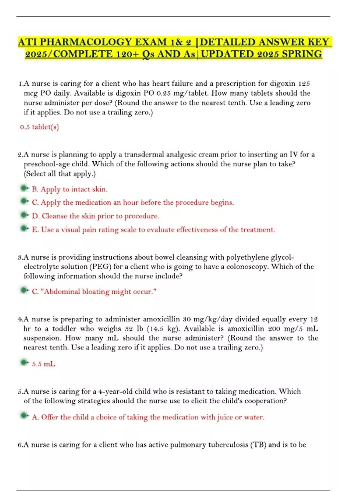 ATI PHARMACOLOGY EXAM 1& 2 |DETAILED ANSWER KEY 2025/COMPLETE 120+ Qs ...