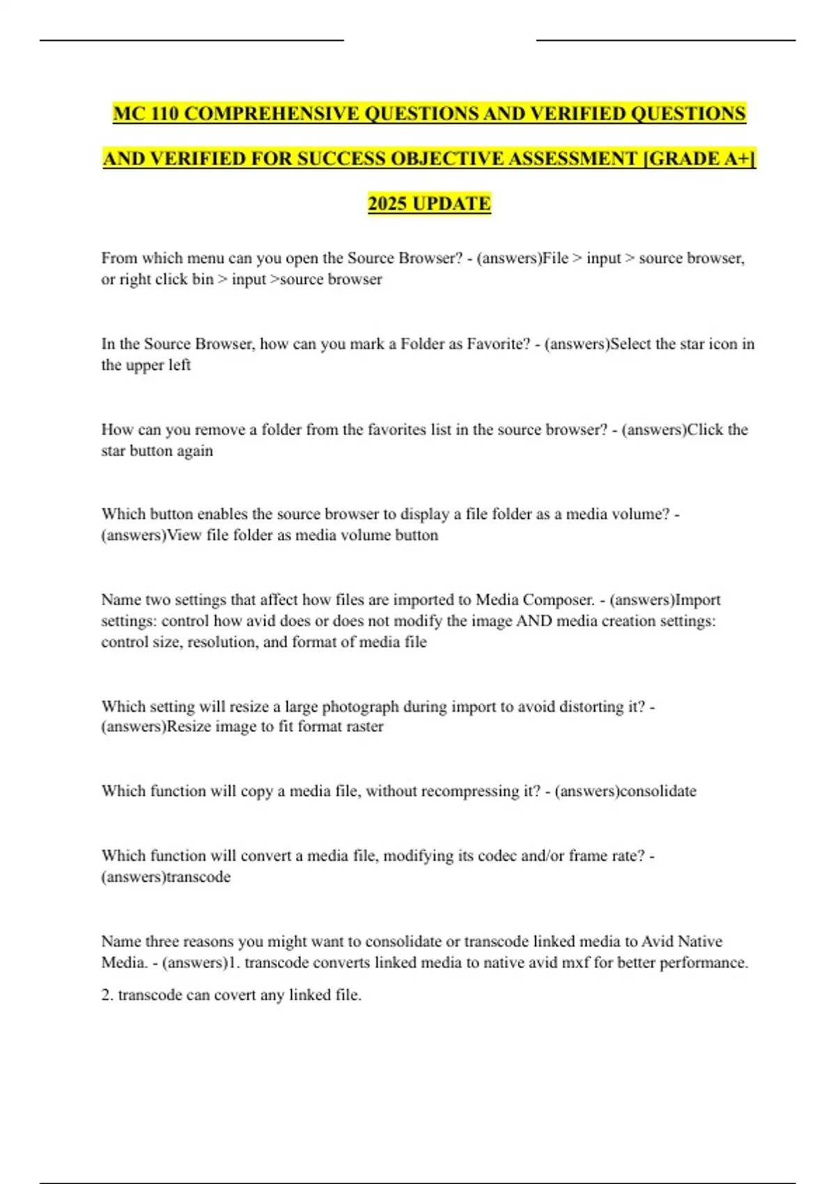 MC 110 COMPREHENSIVE QUESTIONS AND VERIFIED QUESTIONS AND VERIFIED FOR ...