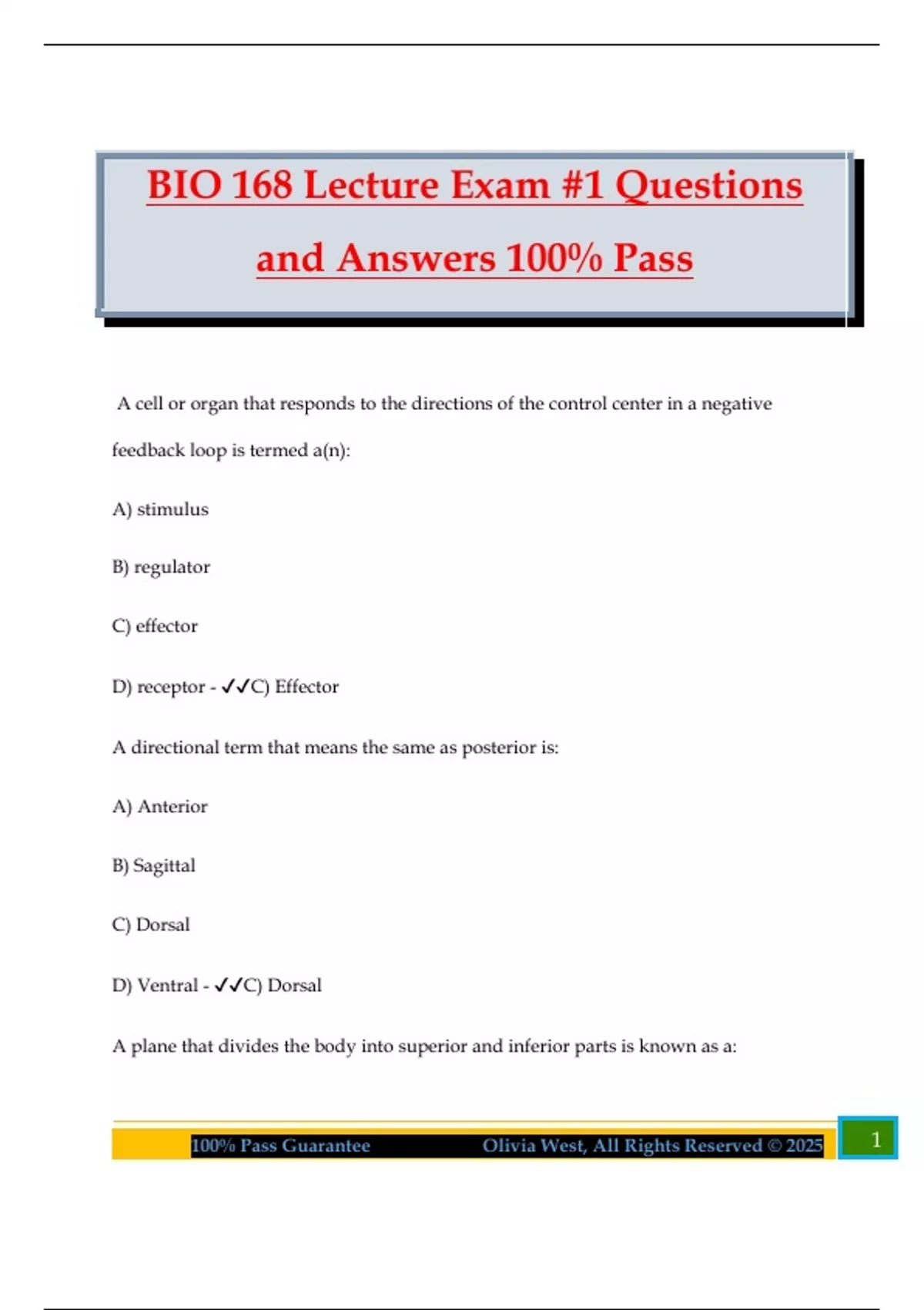 BIO 168 Lecture Exam #1 Questions and Answers 100% Pass - Bio 168 ...