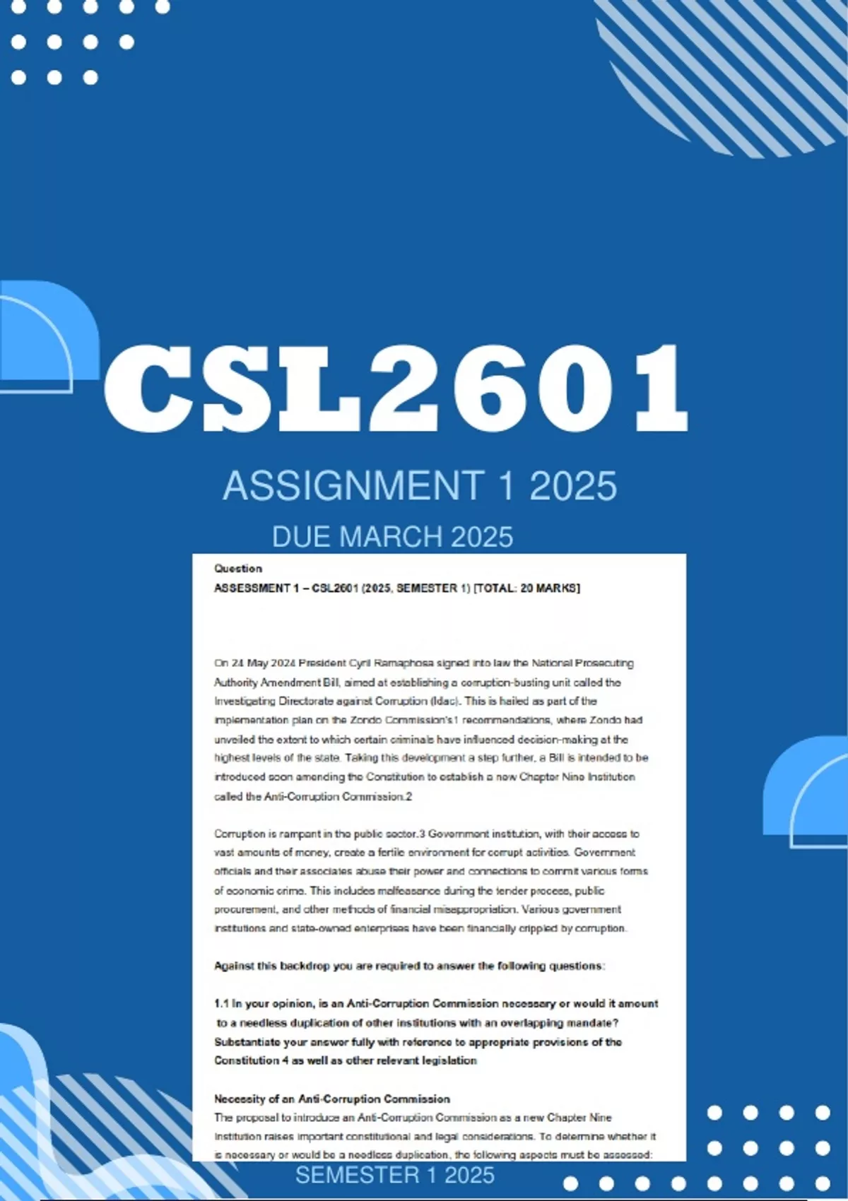 CSL2601 Assignment 1 2025 - Due April 2025 - Constitutional Law ...