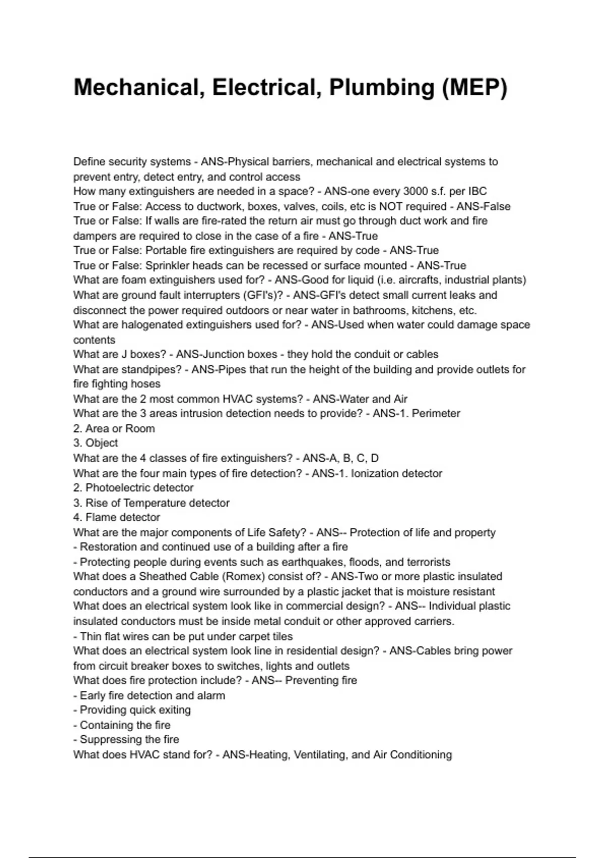 Mechanical, Electrical, Plumbing (MEP) QUESTIONS AND CORRECT DETAILED ...