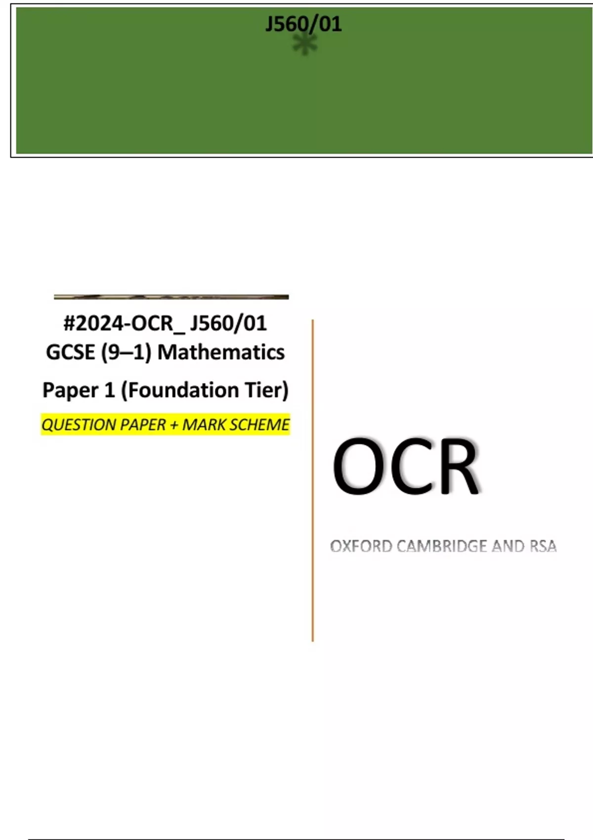 #2024-OCR_ J560/01 GCSE (9–1) Mathematics Paper 1 (Foundation Tier ...