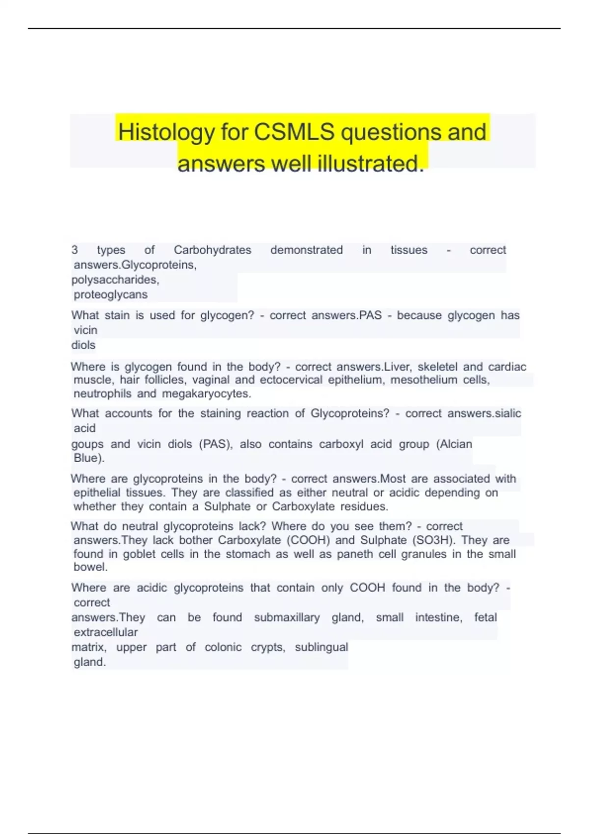 Histology for CSMLS questions and answers well illustrated - Histology ...