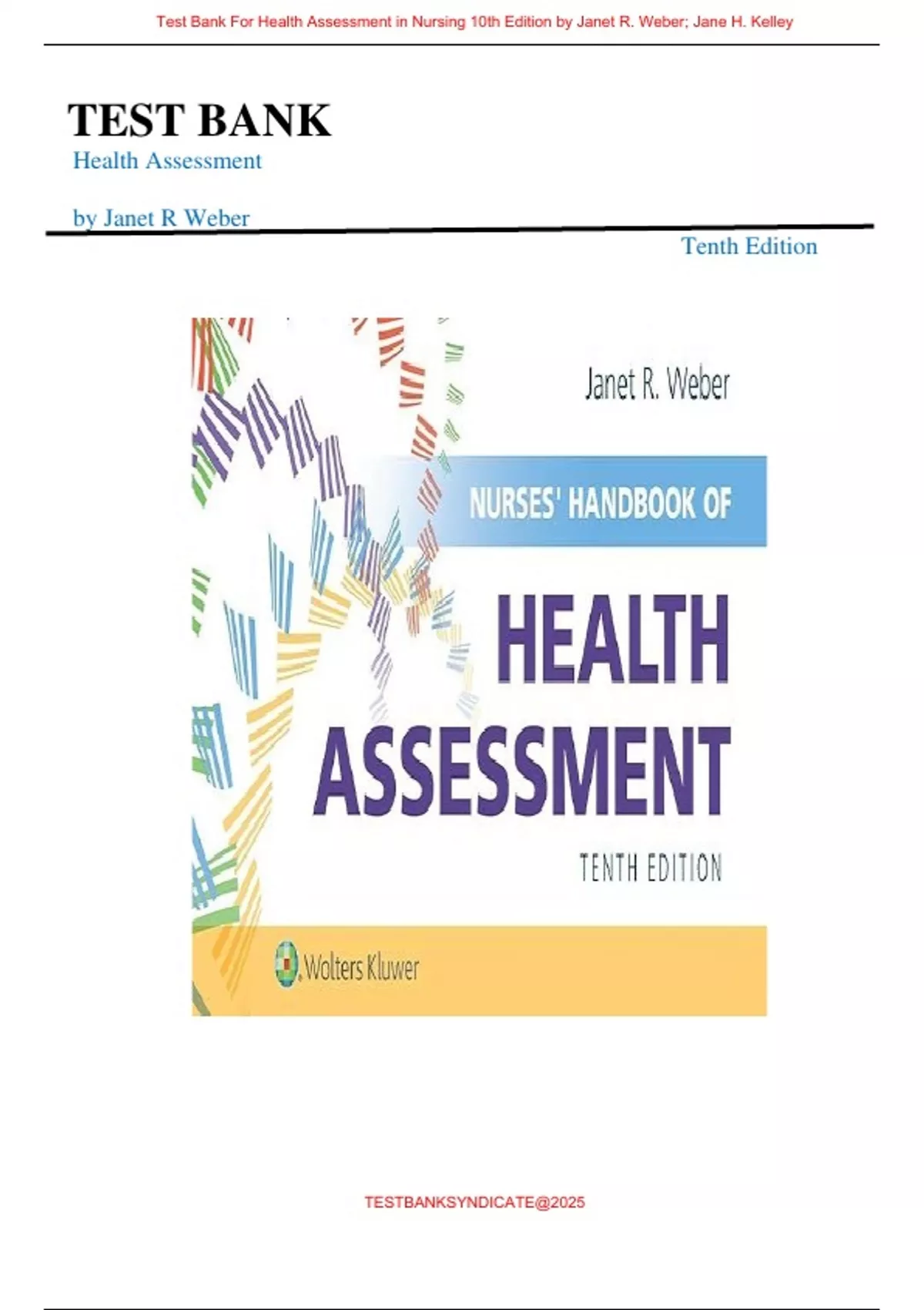 Test Bank For Health Assessment in Nursing 10th Edition by Janet R ...