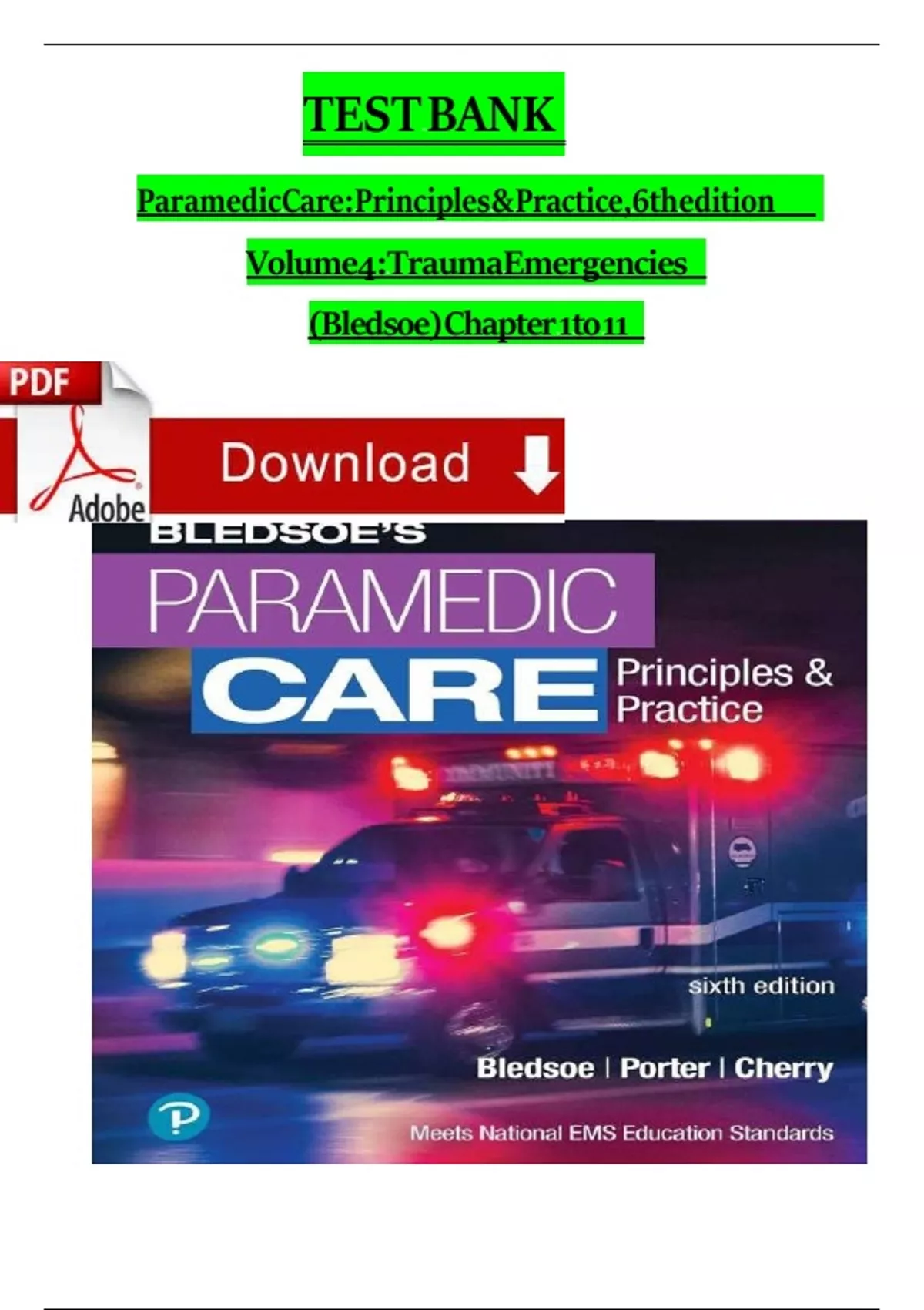 TEST BANK Paramedic Care: Principles & Practice, 6th edition Volume 4 ...