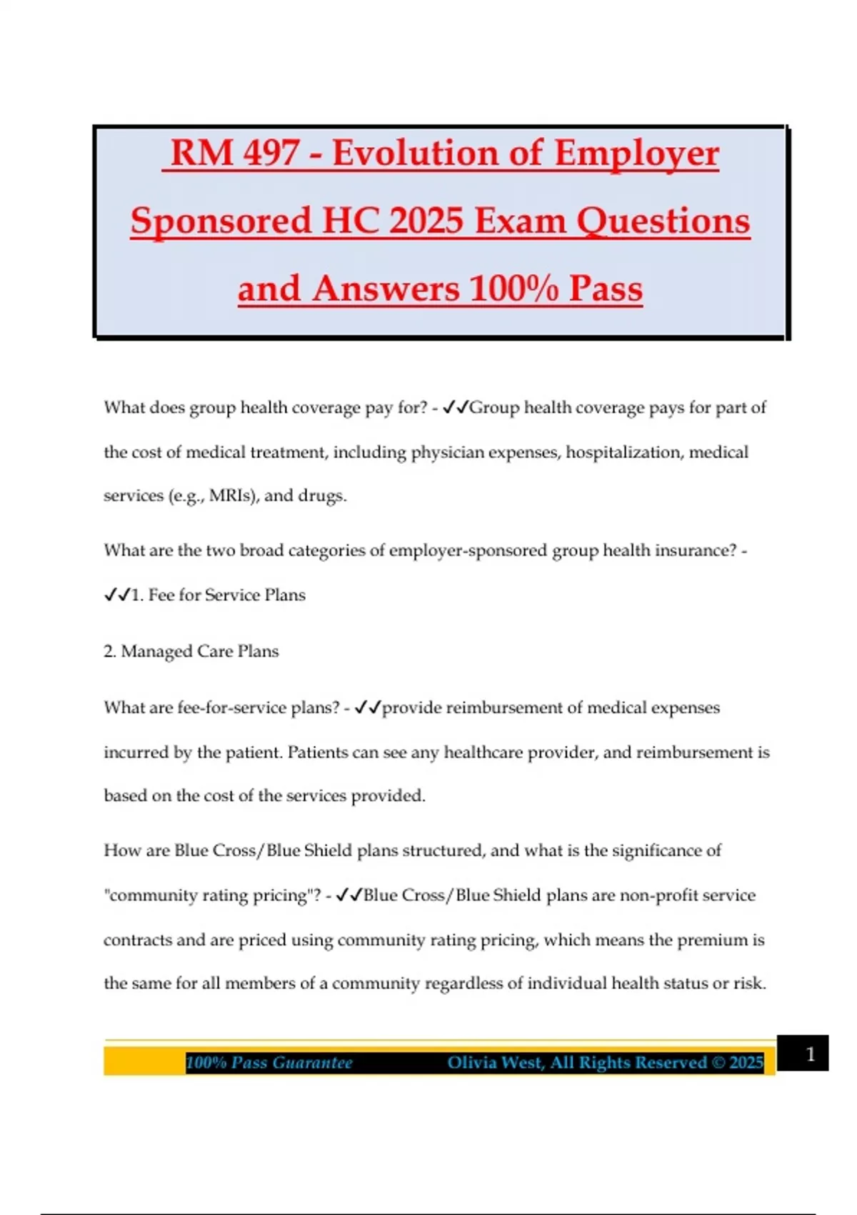 RM 497 - Evolution of Employer Sponsored HC 2025 Exam Questions and ...