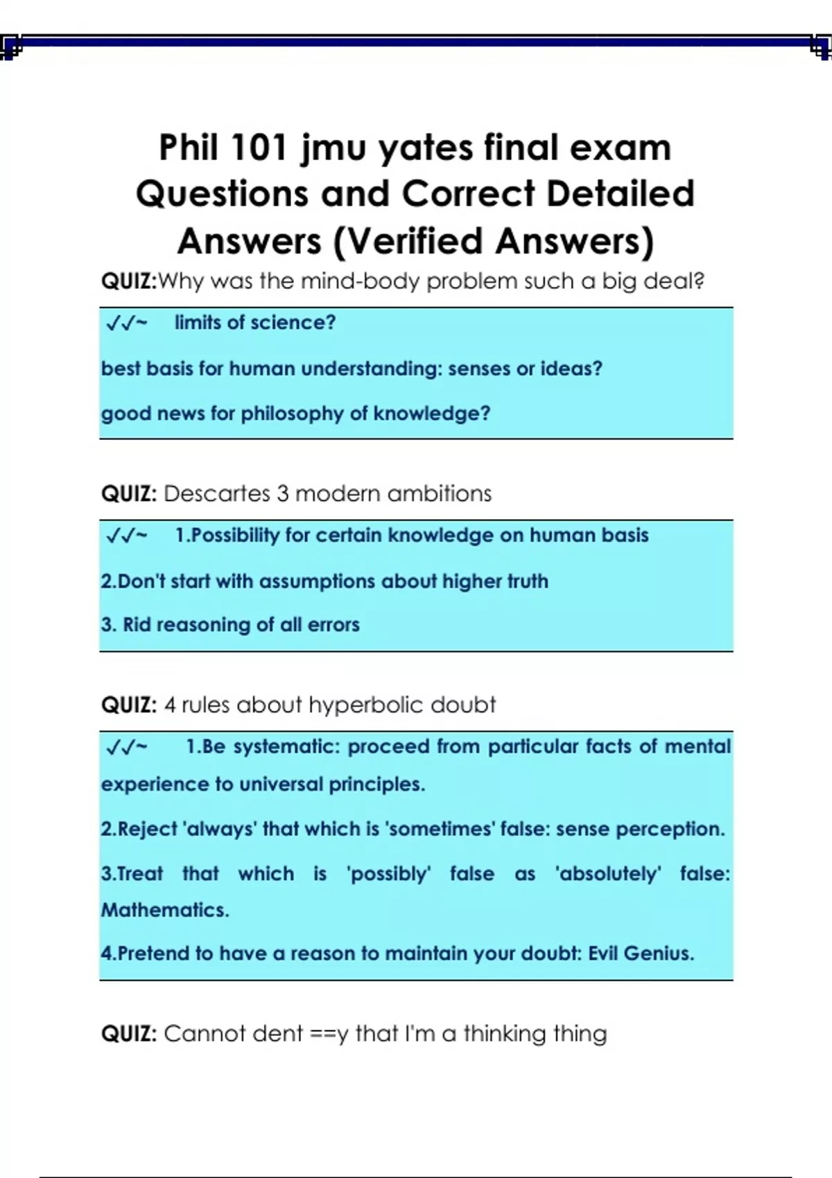 Phil 101 jmu yates final exam Questions and Correct Detailed Answers ...