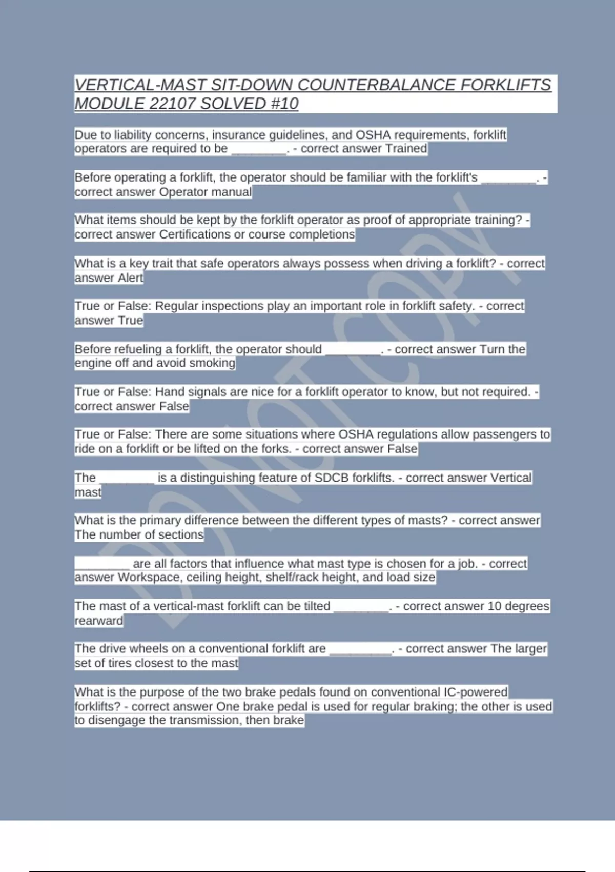 VERTICAL-MAST SIT-DOWN COUNTERBALANCE FORKLIFTS MODULE 22107 SOLVED -10 ...