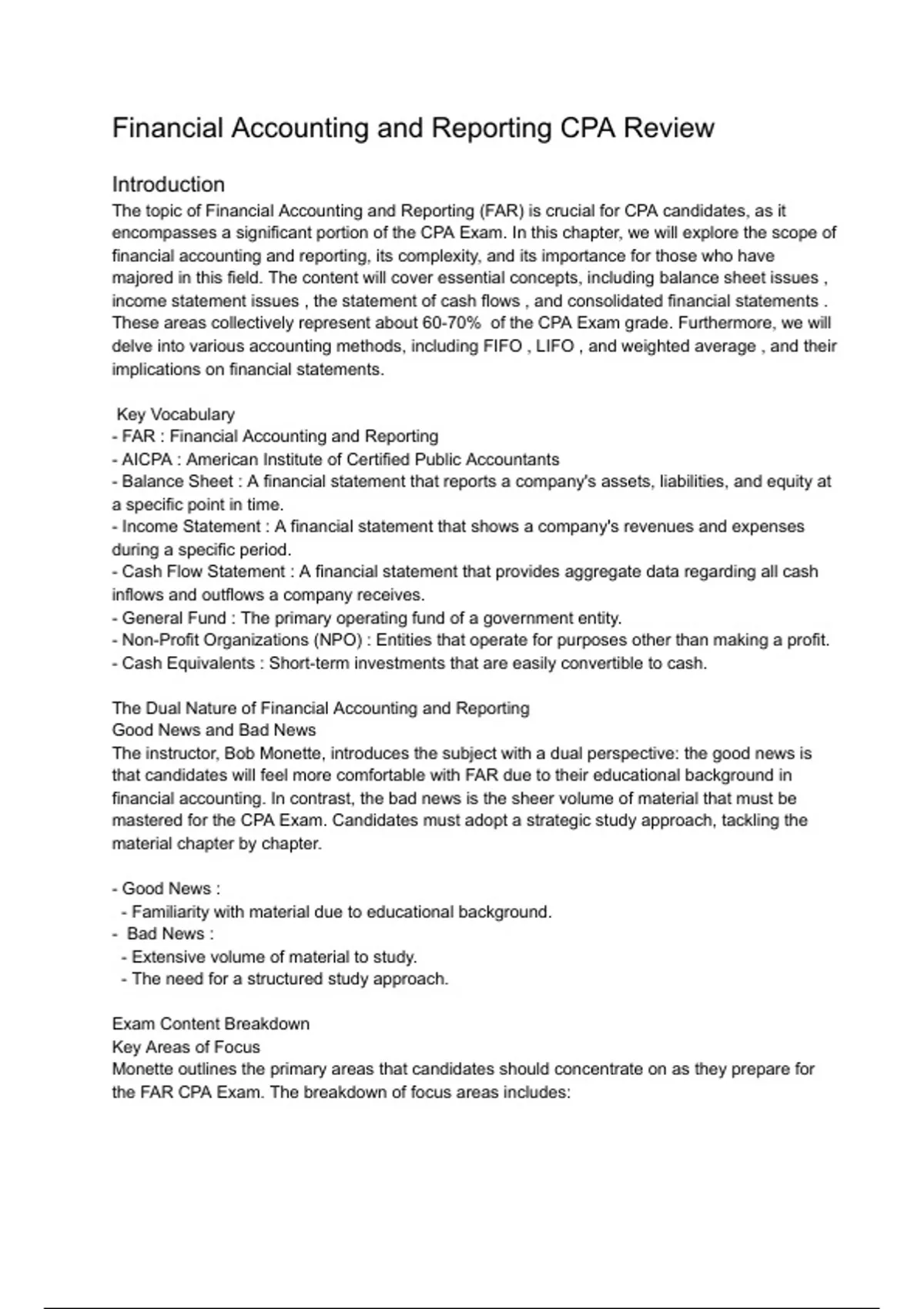 Summary - CPA - Certified Public Accountant - CPA - Certified Public ...