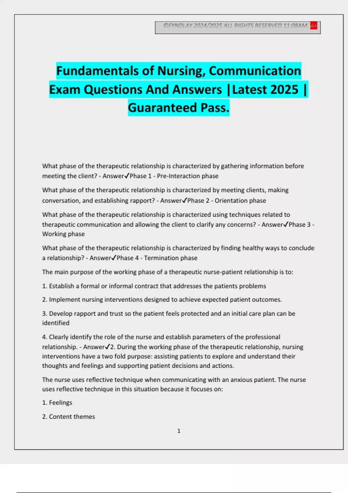 Fundamentals of Nursing, Communication Exam Questions And Answers ...