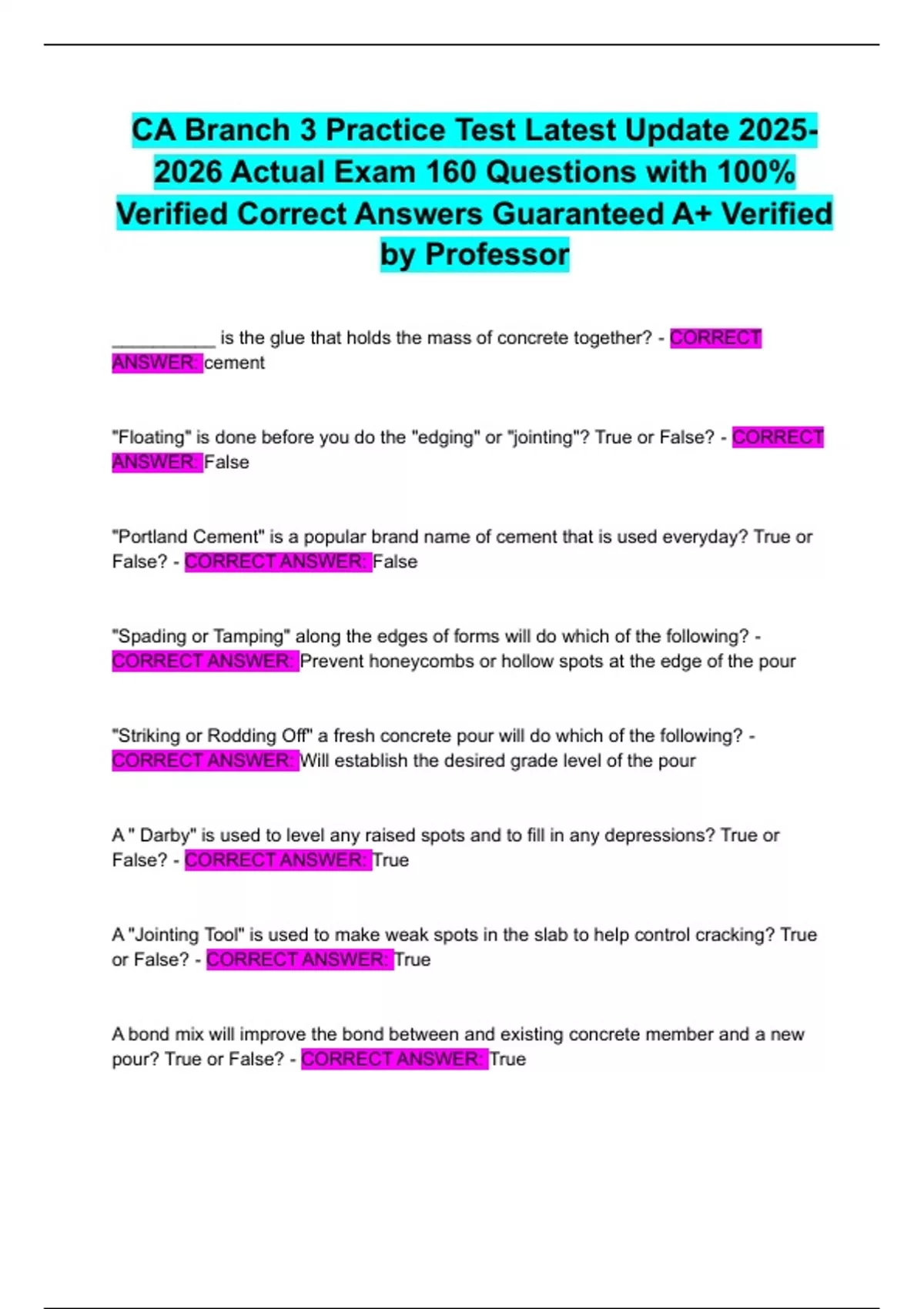 CA BRANCH 3 Structural Pest Control CA Branch 3 Practice Test Latest ...