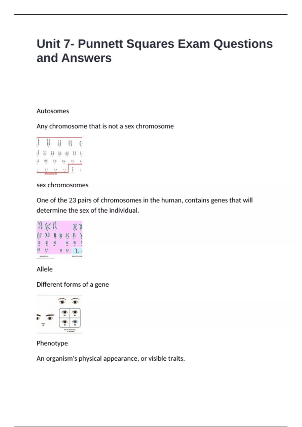 Unit 7- Punnett Squares Exam Questions and Answers - Punnett Squares ...