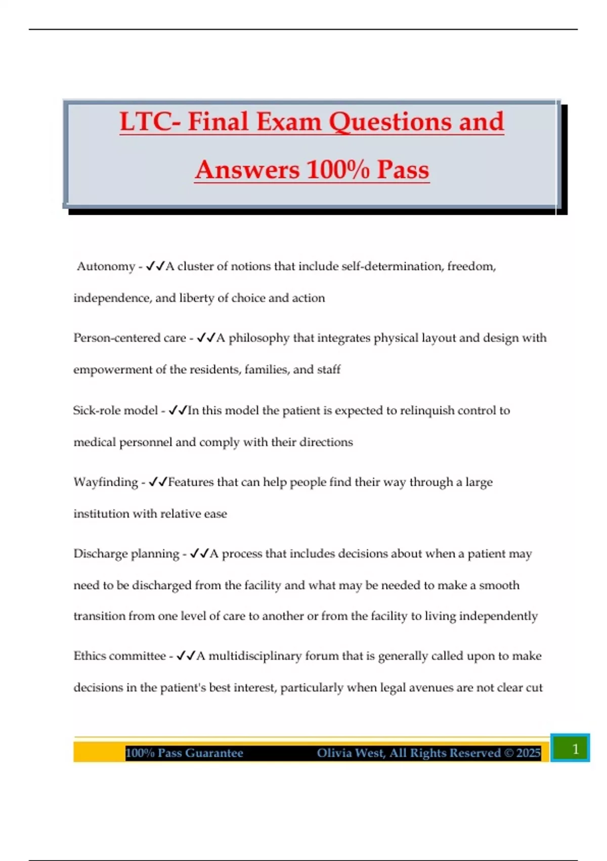 LTC- Final Exam Questions and Answers 100% Pass - Medicare and LTC - Stuvia US