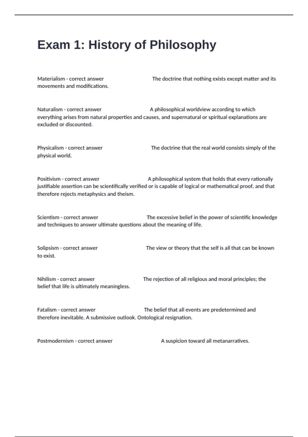 Exam 1: History of Philosophy Actual Exam Complete Questions And ...