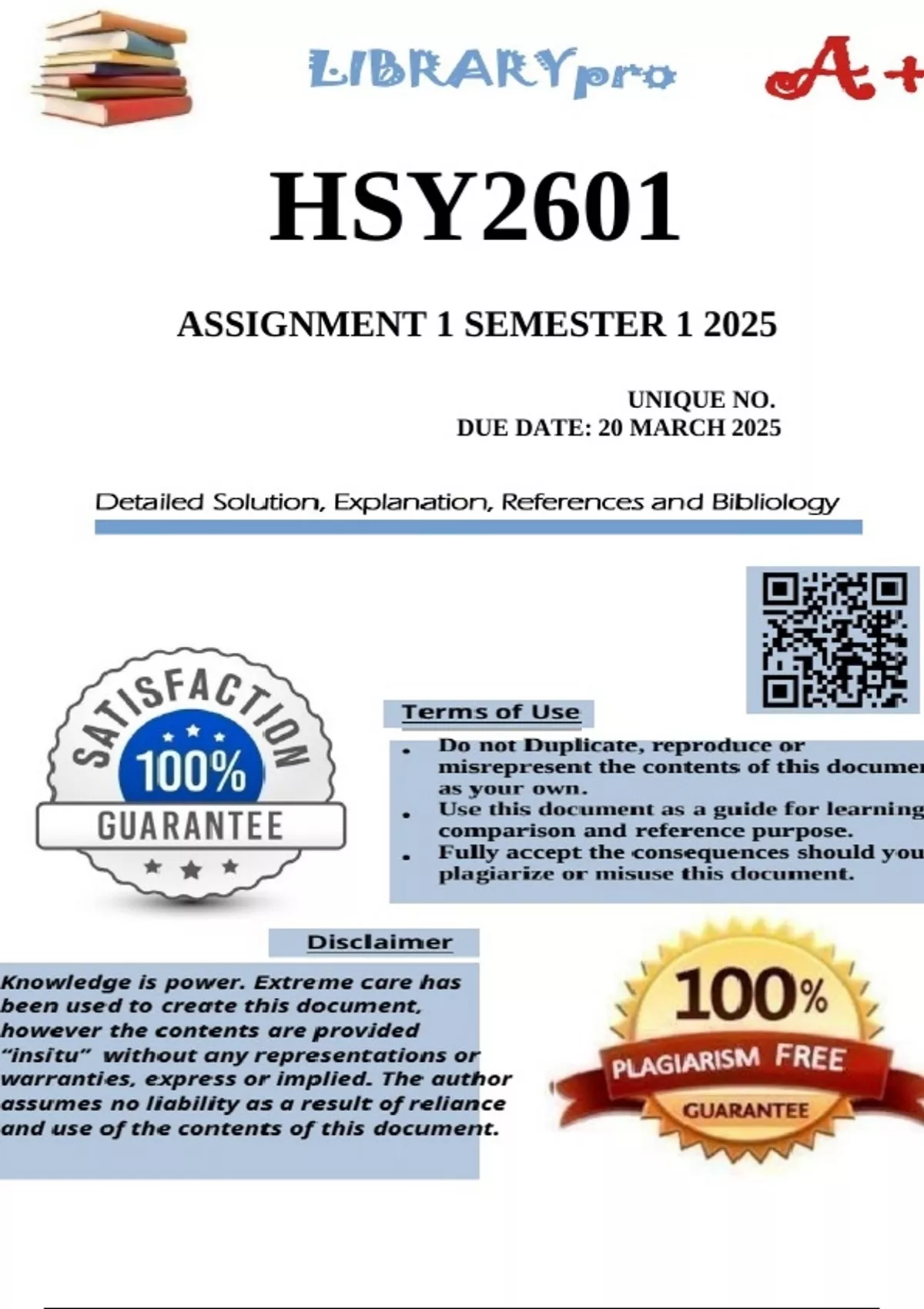 HSY2601 Assignment 1 (100% COMPLETE ANSWERS) Semester 1 2025 - DUE 20 ...