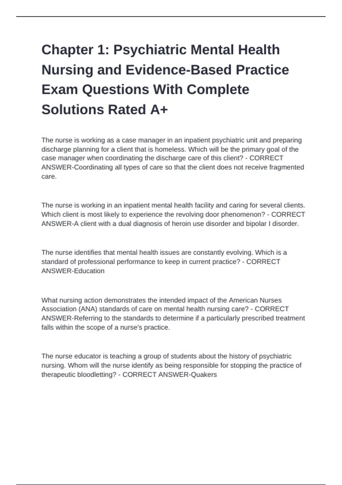Chapter 1: Psychiatric Mental Health Nursing and Evidence-Based ...