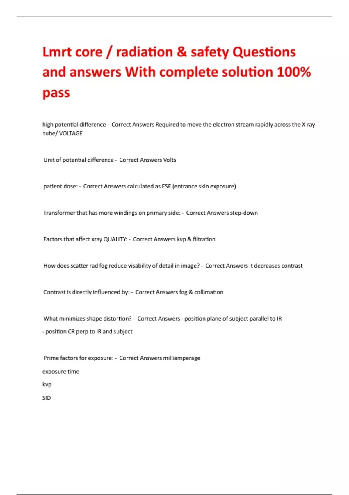 Lmrt core / radiation & safety Questions and answers With complete ...