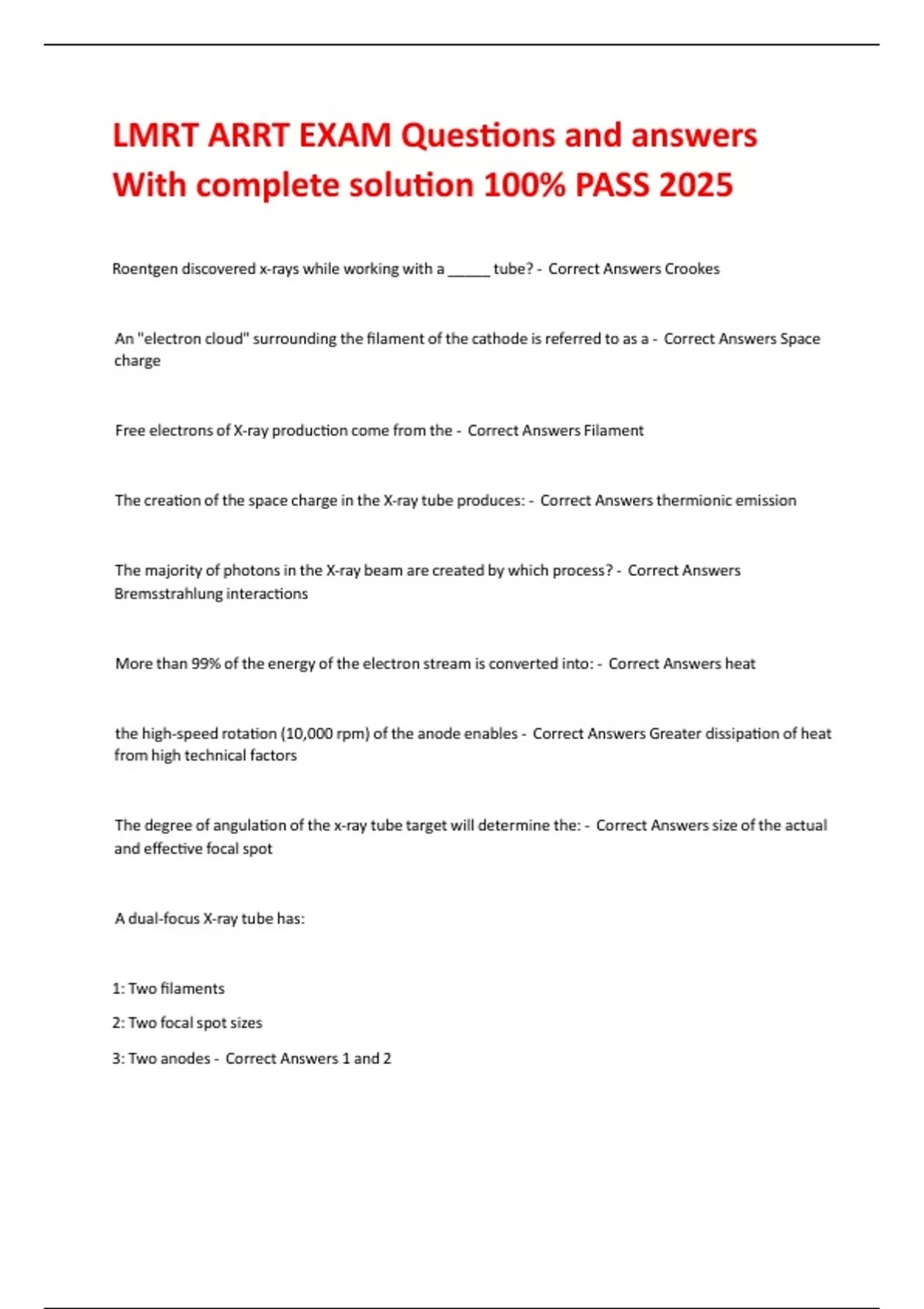 LMRT ARRT EXAM Questions and answers With complete solution 100% PASS ...