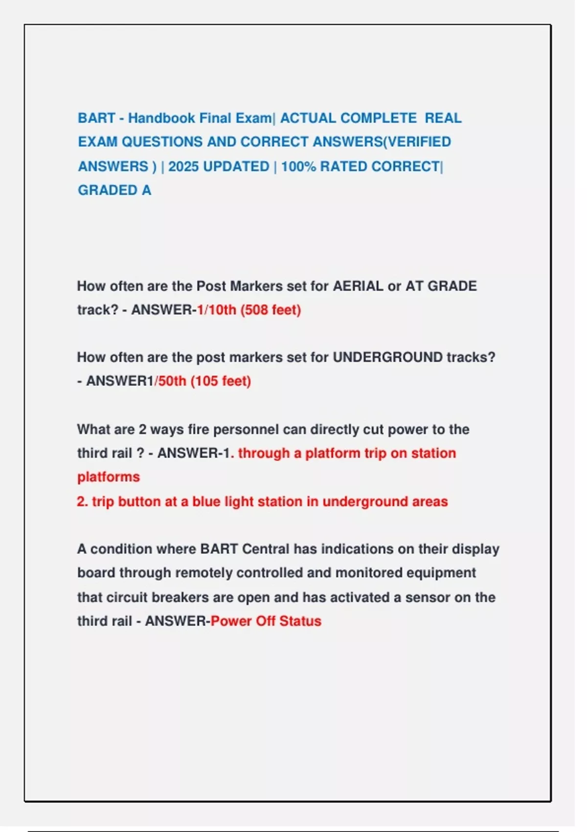 BART - Handbook Final Exam| ACTUAL COMPLETE REAL EXAM QUESTIONS AND ...