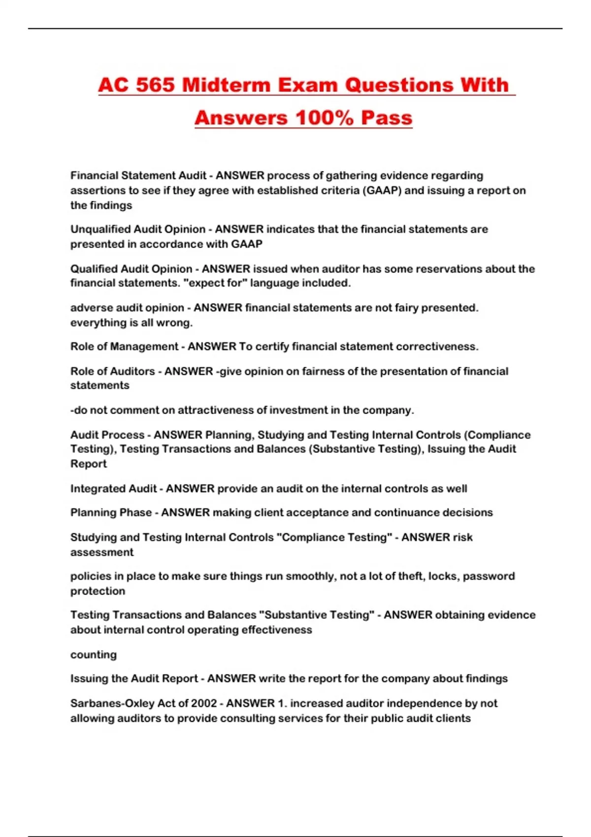 AC 565 Midterm Exam Questions With Answers 100% Pass - AC 565 - Stuvia US