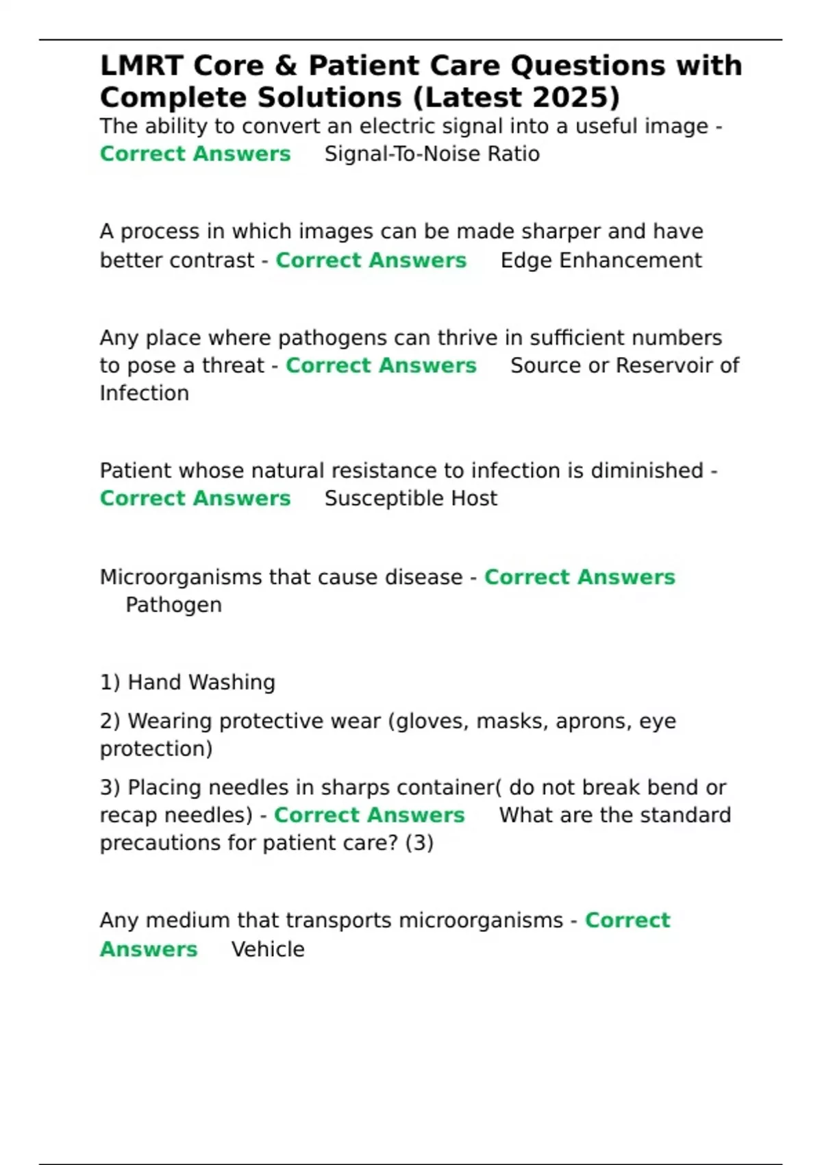 LMRT Core & Patient Care Questions with Complete Solutions (Latest 2025 ...