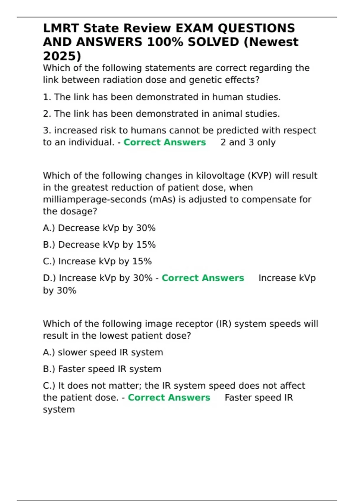 LMRT State Review EXAM QUESTIONS AND ANSWERS 100- SOLVED (Newest 2025 ...