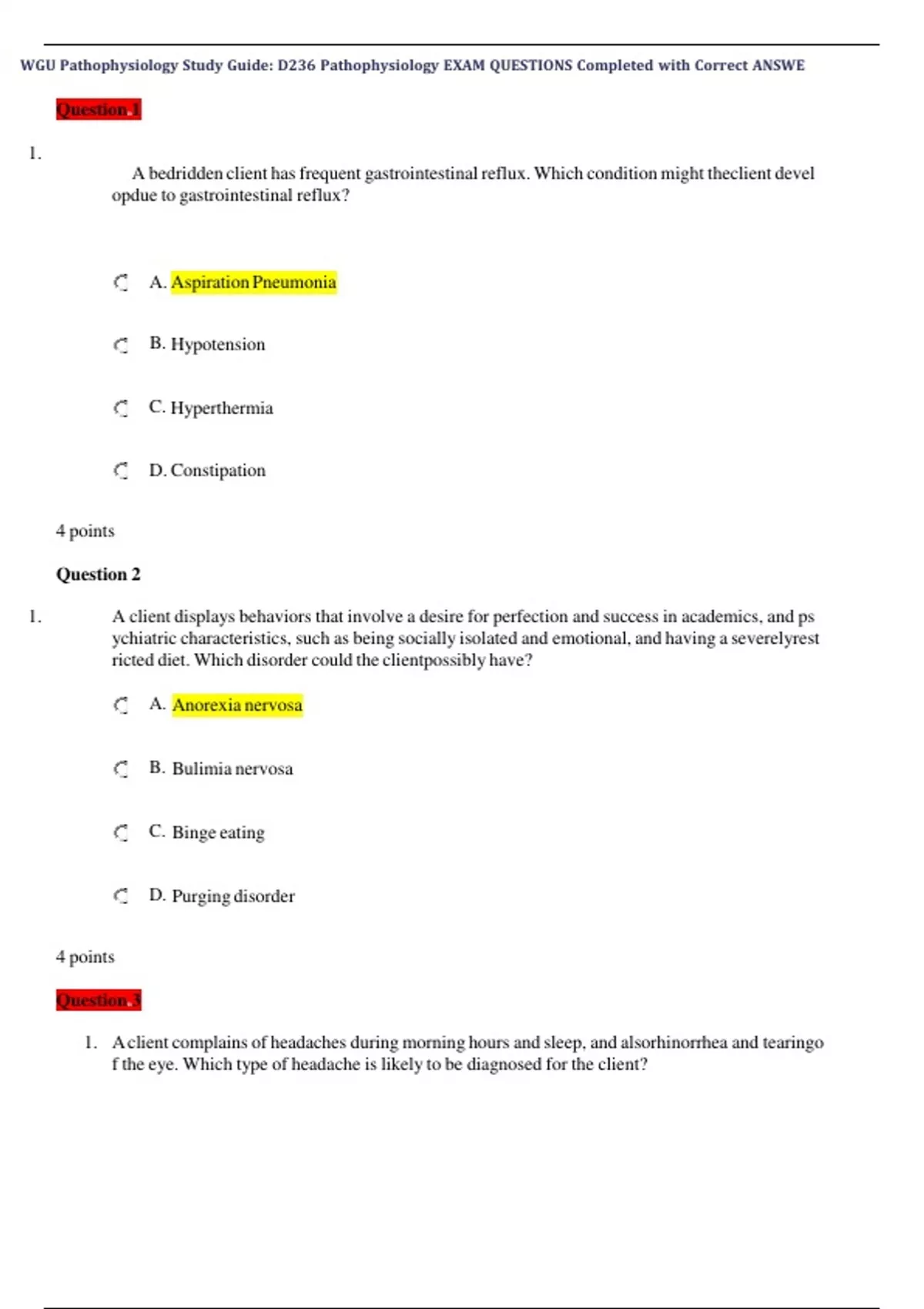WGU Pathophysiology Study Guide D236 Pathophysiology EXAM QUESTIONS ...