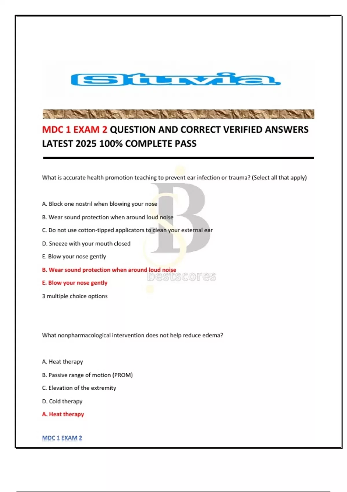 MDC 1 EXAM 2 QUESTION AND CORRECT VERIFIED ANSWERS LATEST 2025 100% ...