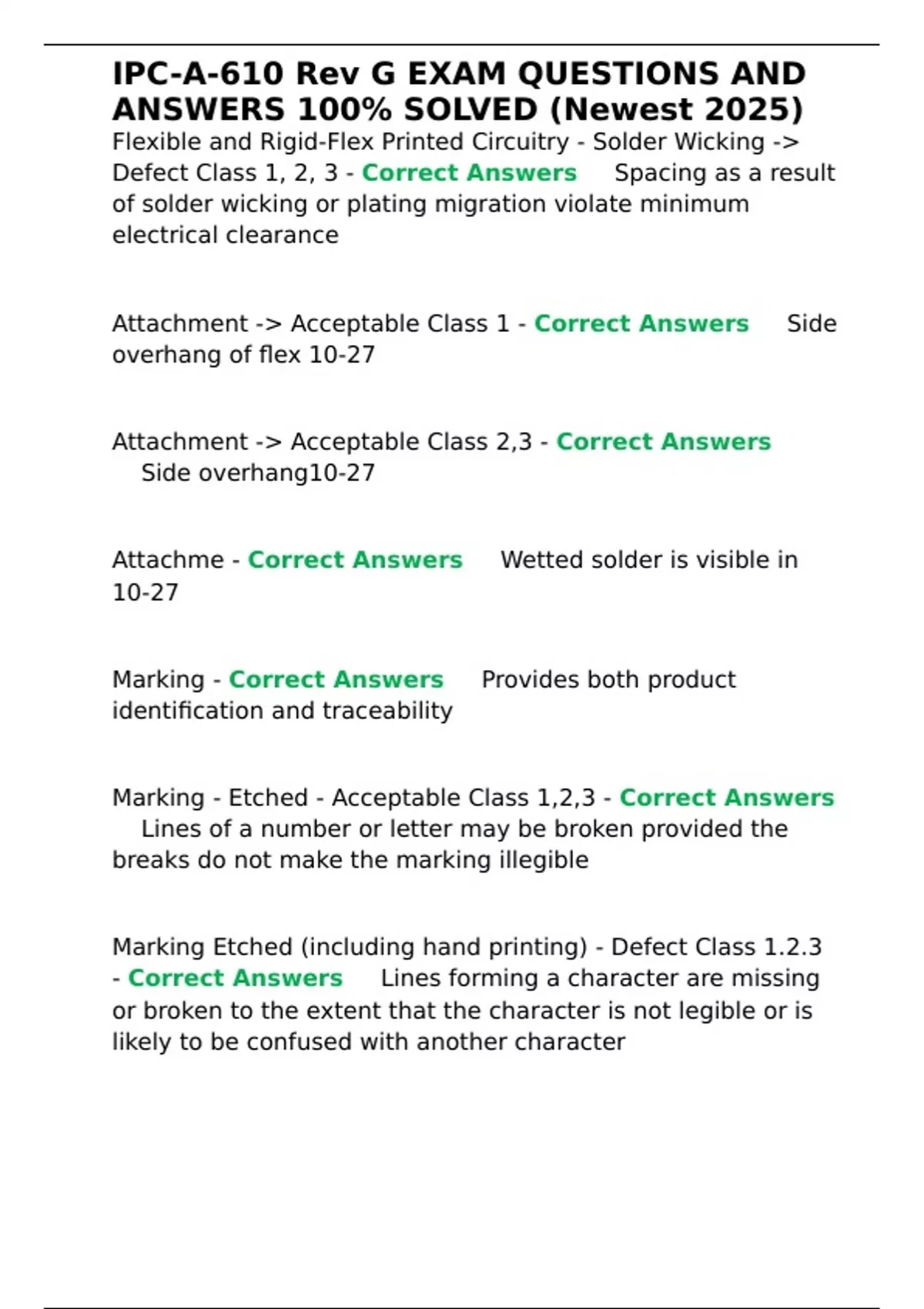 IPC-A-610 Rev G EXAM QUESTIONS AND ANSWERS 100- SOLVED (Newest 2025) - IPC-A-610 Rev G - Stuvia US