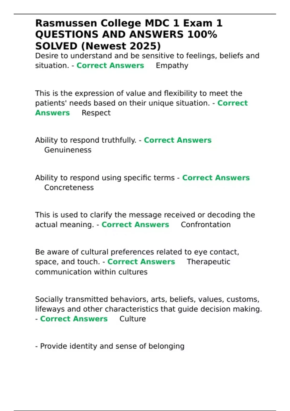 Rasmussen College MDC 1 Exam 1 QUESTIONS AND ANSWERS 100- SOLVED ...