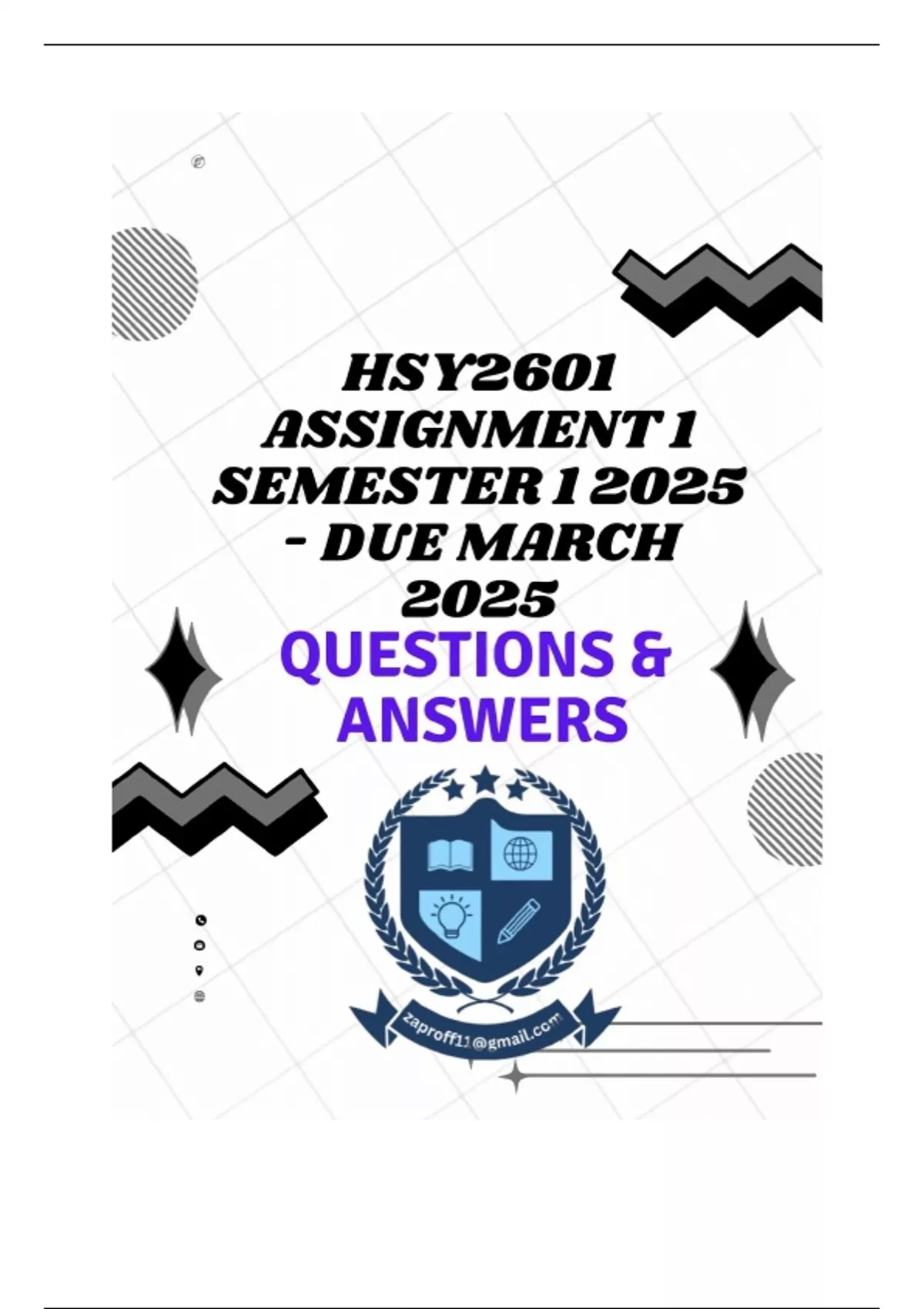 HSY2601 Assignment 1 Semester 1 2025 - DUE March 2025 - HSY2601 ...