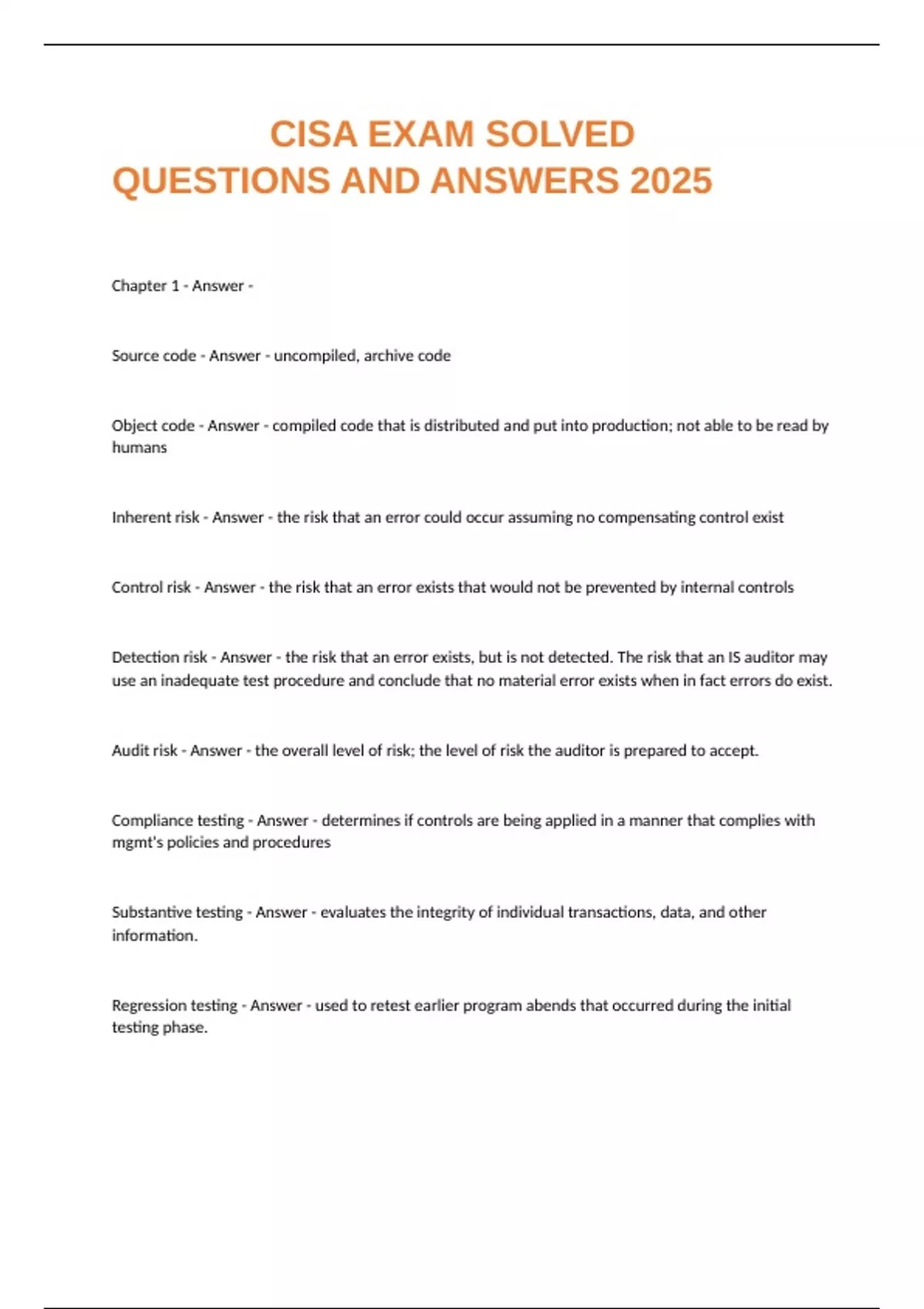 CISA EXAM SOLVED QUESTIONS AND ANSWERS 2025 - CISA - Certified ...