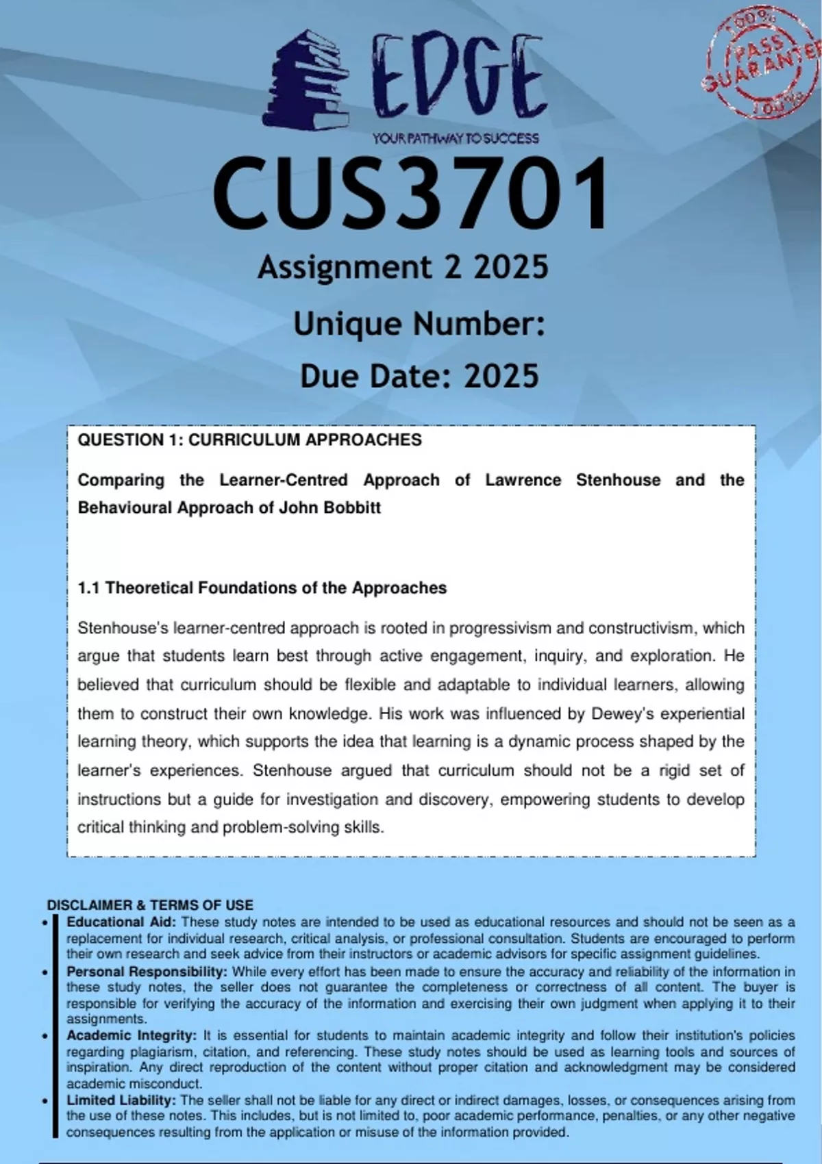 CUS3701 Assignment 2 (ANSWERS) 2025 - DISTINCTION GUARANTEED ...