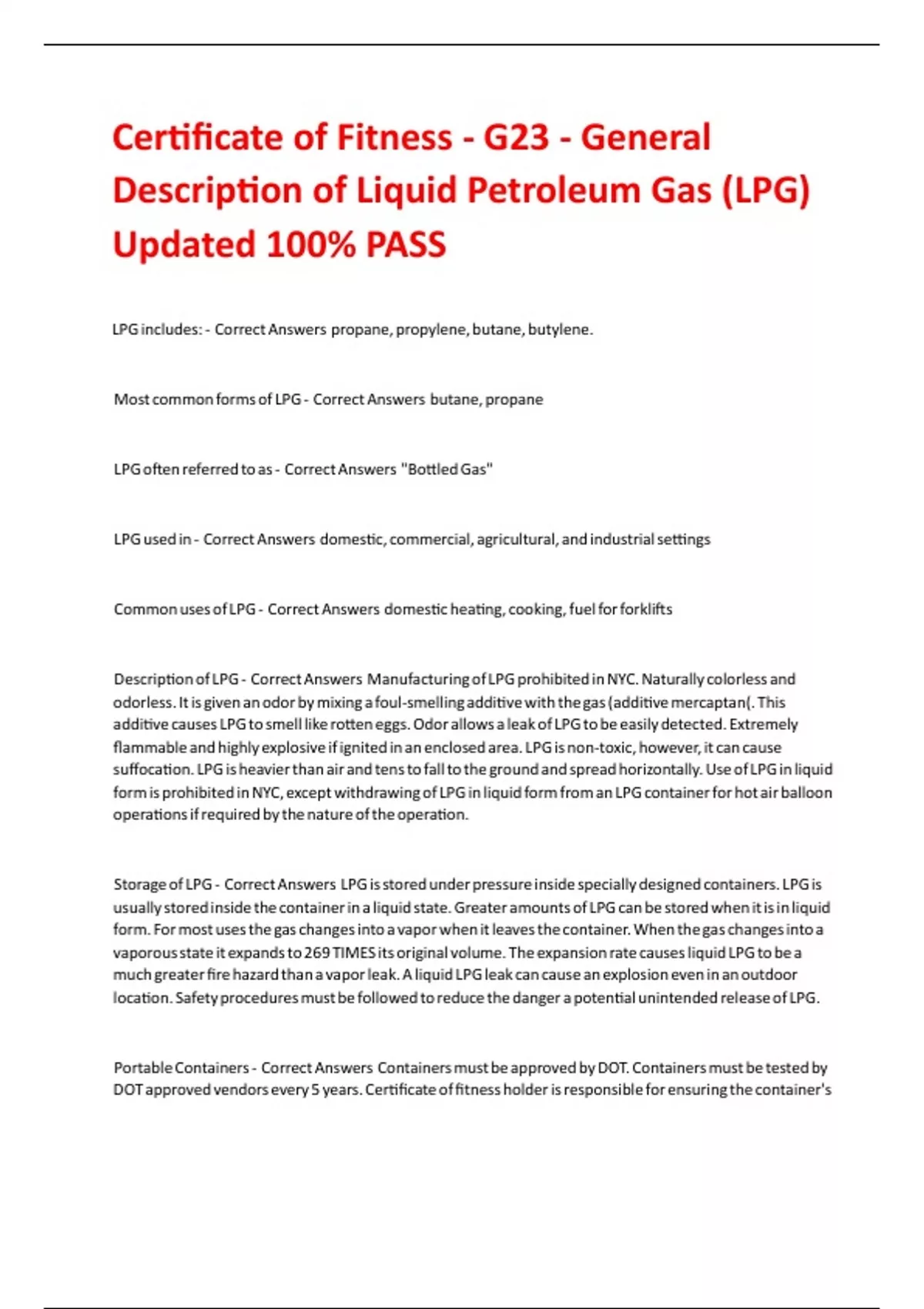 Certificate of Fitness - G23 - General Description of Liquid Petroleum ...