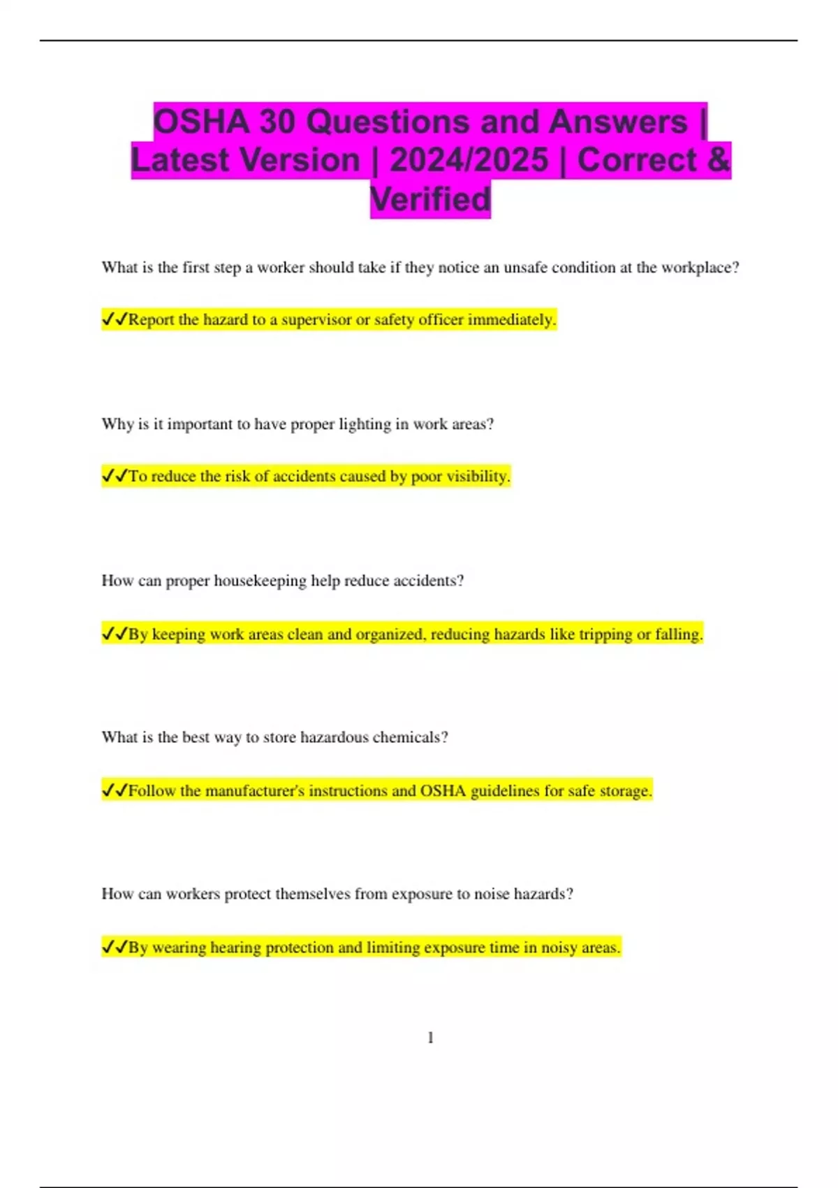 OSHA 30 Questions and Answers | Latest Version | 2024/2025 | Correct ...