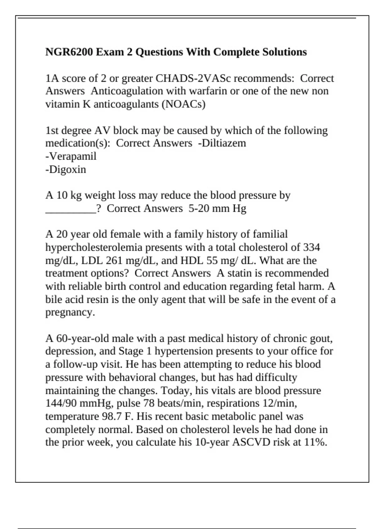 NGR 6200 Florida Atlantic University -NGR6200 Exam 2 Questions With ...