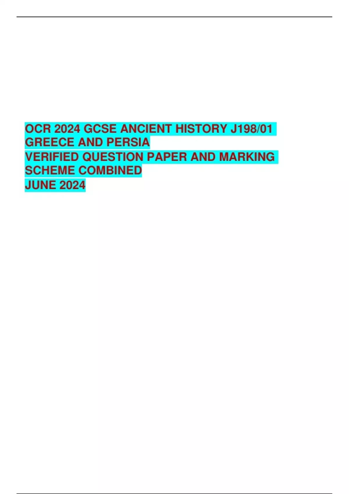OCR 2024 GCSE ANCIENT HISTORY J198/01 GREECE AND PERSIA VERIFIED ...