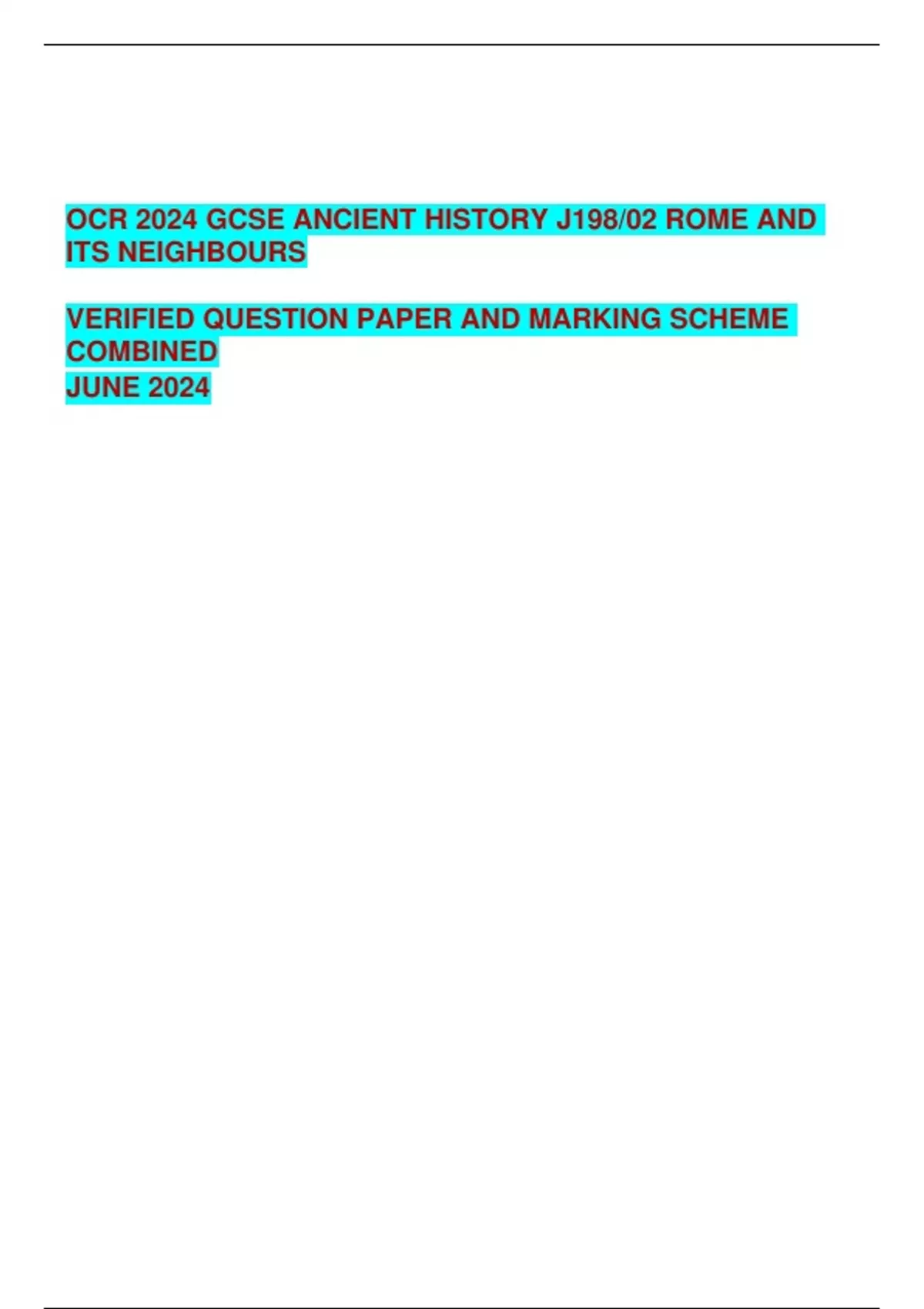 OCR 2024 GCSE ANCIENT HISTORY J198/02 ROME AND ITS NEIGHBOURS VERIFIED ...